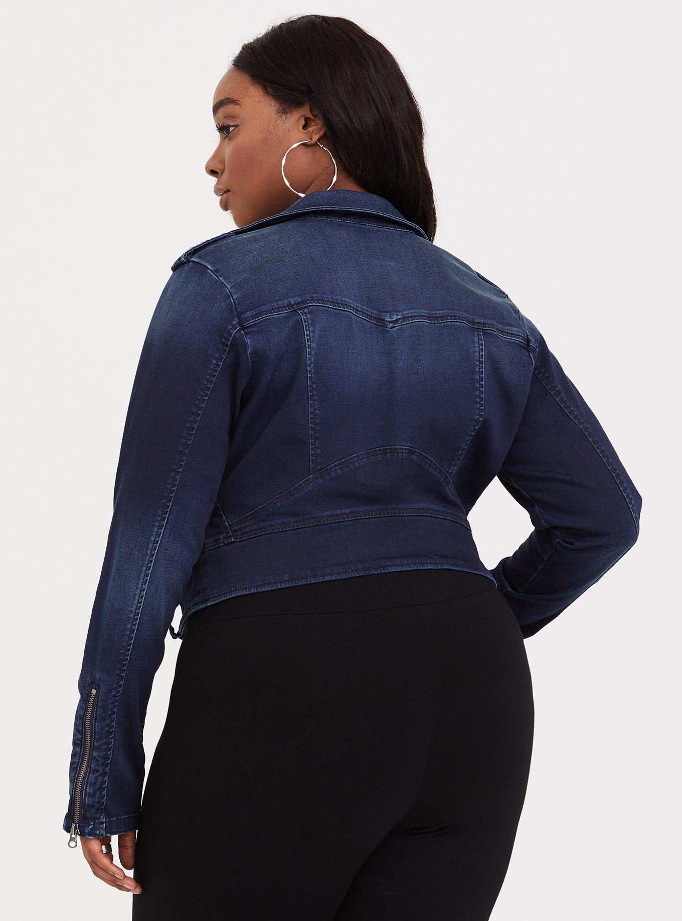 Plus Size - Indigo French Terry Moto Jacket - Torrid