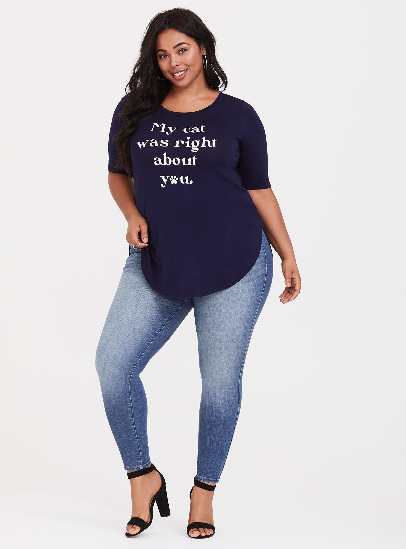 Plus Size - Super Soft Navy Cat Slim Fit Tunic Tee - Torrid