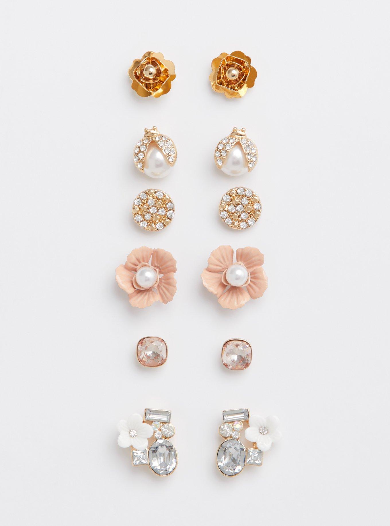 Plus Size - Floral Rhinestone Earrings - Set of 6 - Torrid