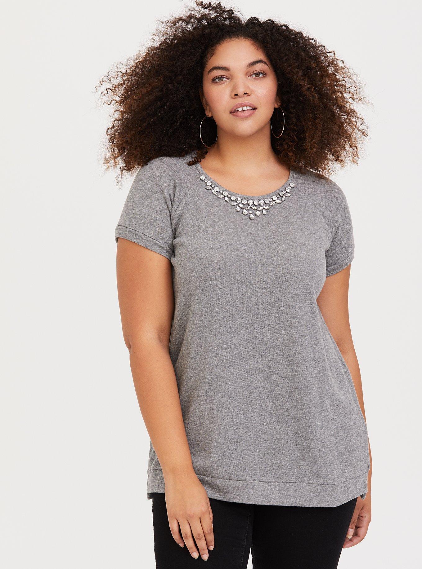 Plus Size - Heather Grey Embellished Sweatshirt - Torrid