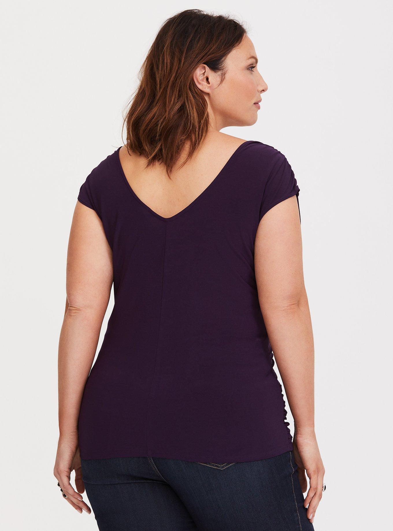 Plus Size - Purple Jersey Knit Ruched Tee - Torrid
