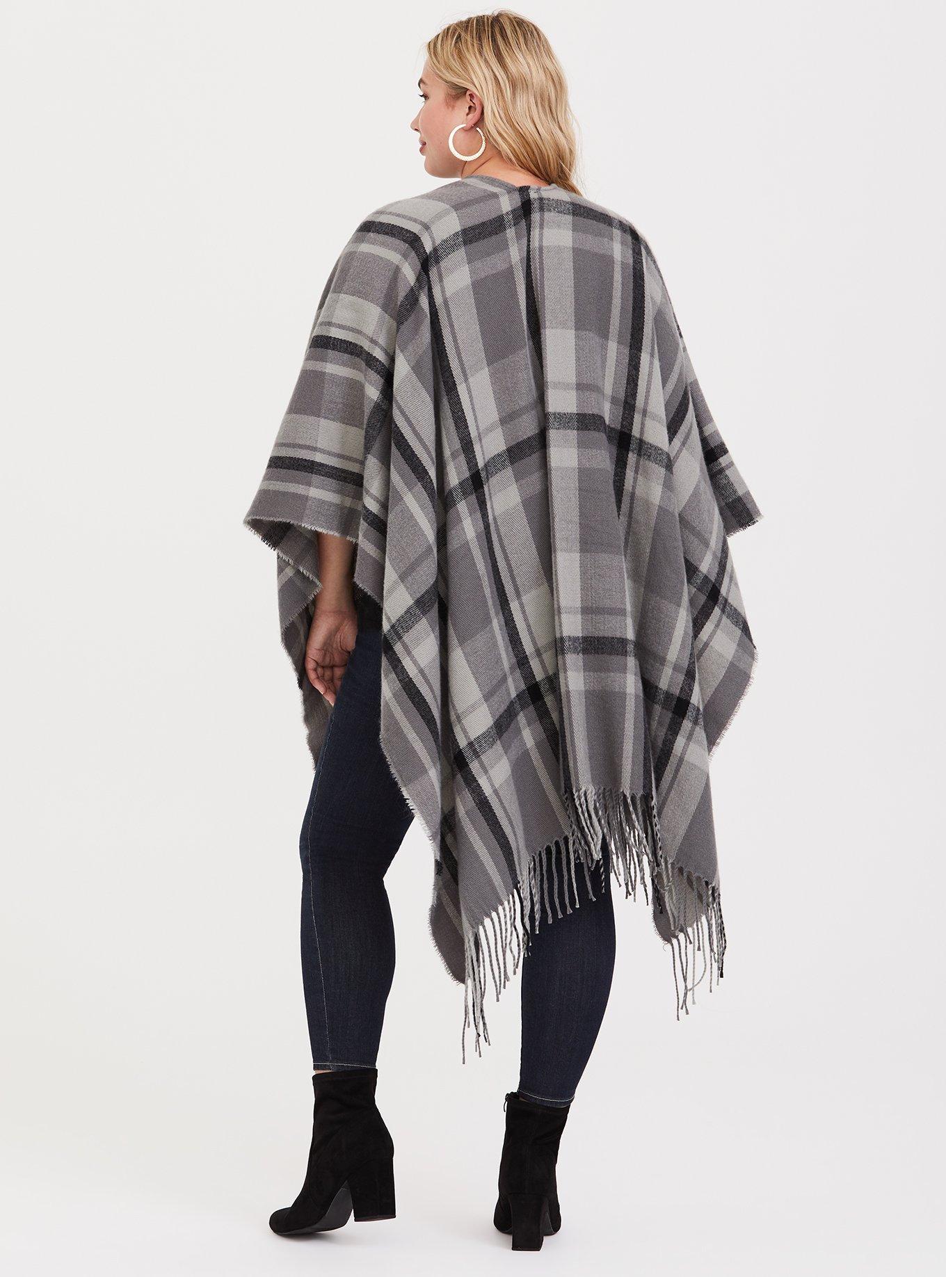 Plus Size - Grey Fringe Knit Ruana - Torrid