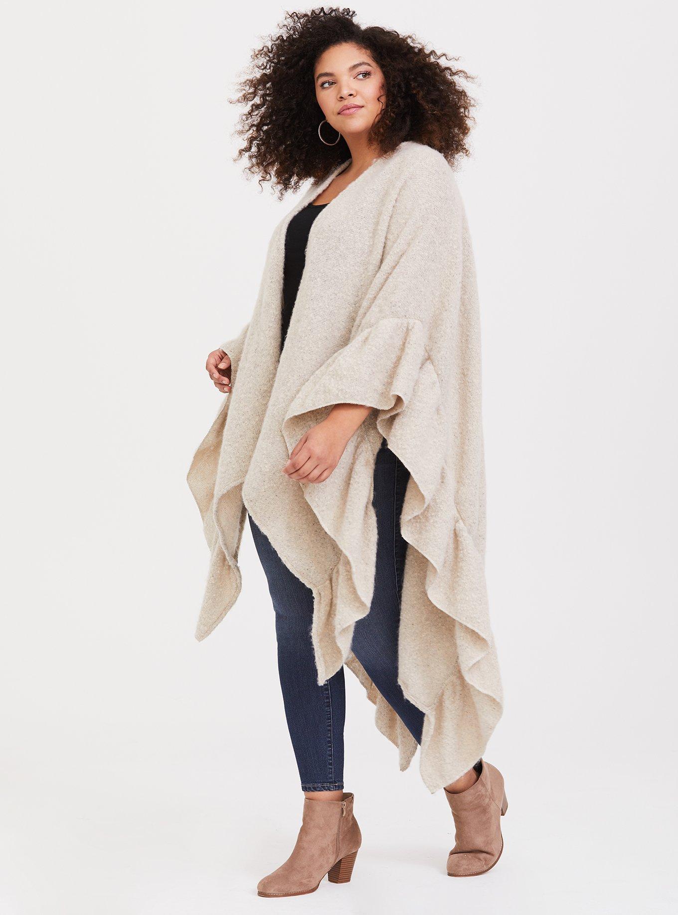 Plus Size - Taupe Ruffle Ruana - Torrid