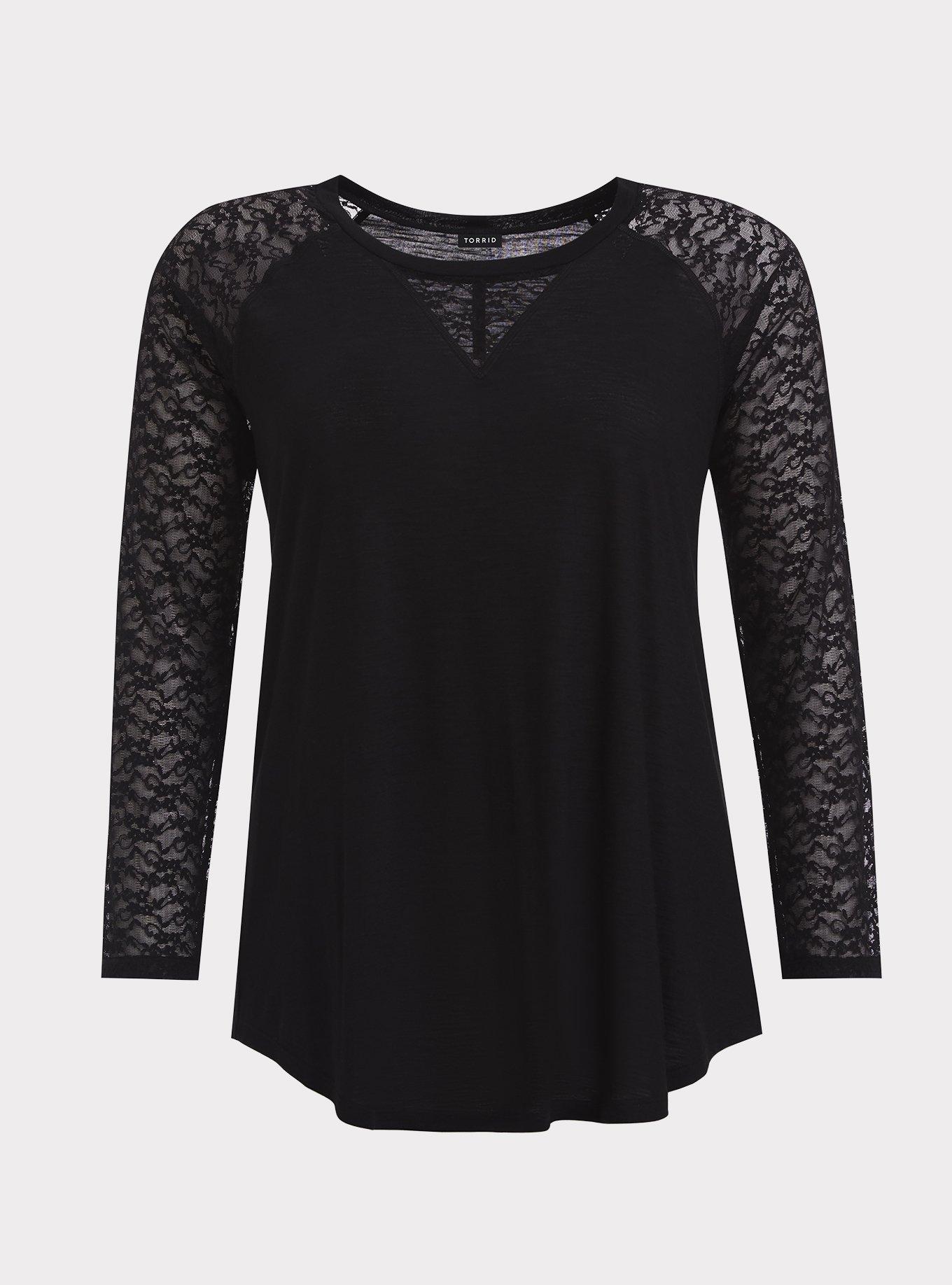 Plus Size - Black Lace Raglan Tee - Torrid