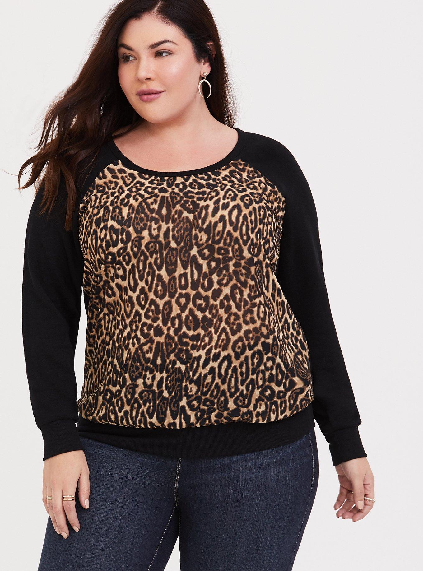 Plus Size - Leopard Print Chiffon Knit Sweatshirt - Torrid