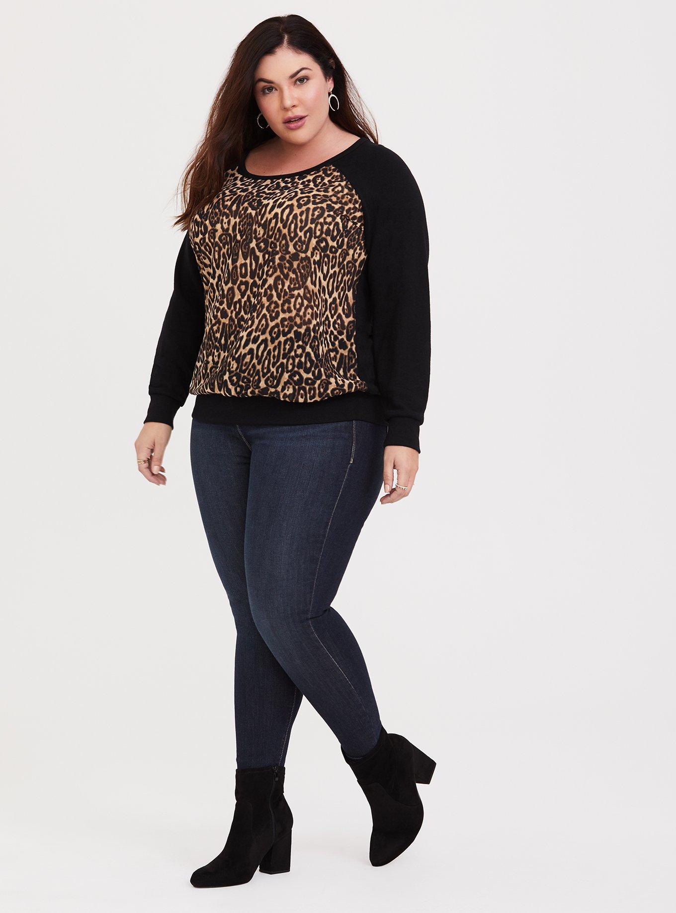 Plus Size - Leopard Print Chiffon Knit Sweatshirt - Torrid