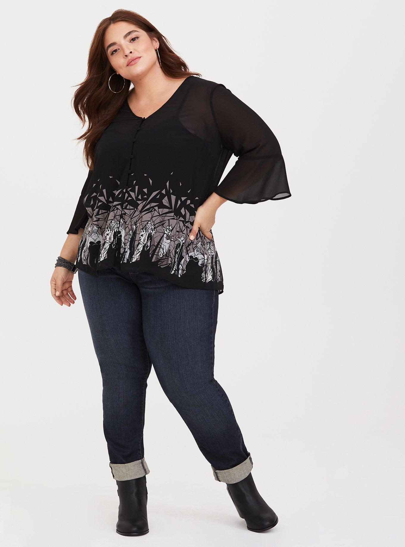 Plus Size - Disney Villains Border Print Black Blouse - Torrid