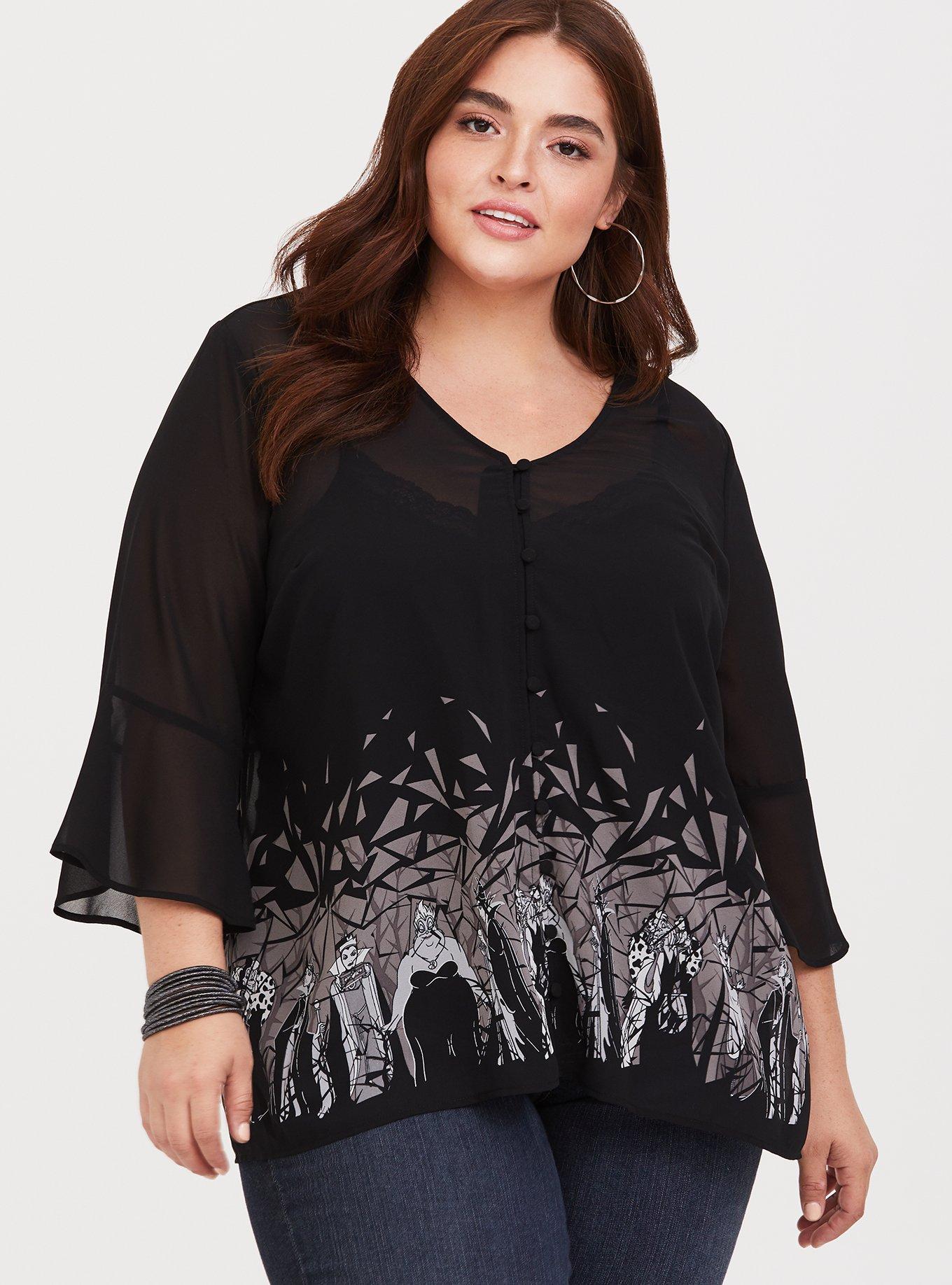 Plus Size - Disney Villains Border Print Black Blouse - Torrid