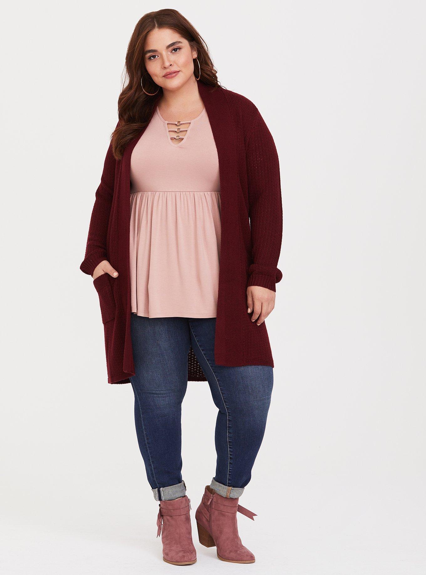 Plus Size - Brick Red Long Sleeve Knit Cardigan - Torrid