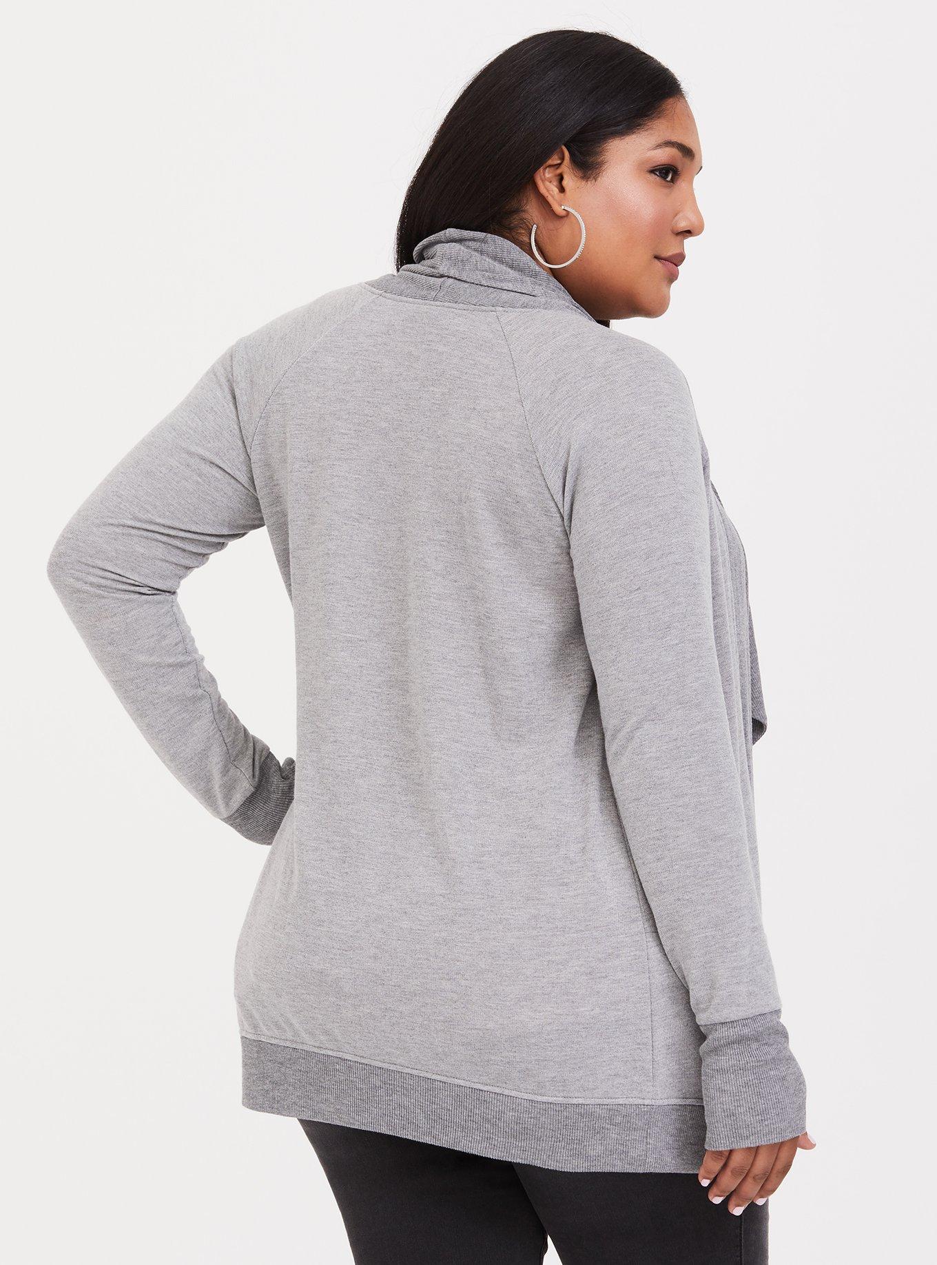 Plus Size - Grey Drape French Terry Cardigan - Torrid