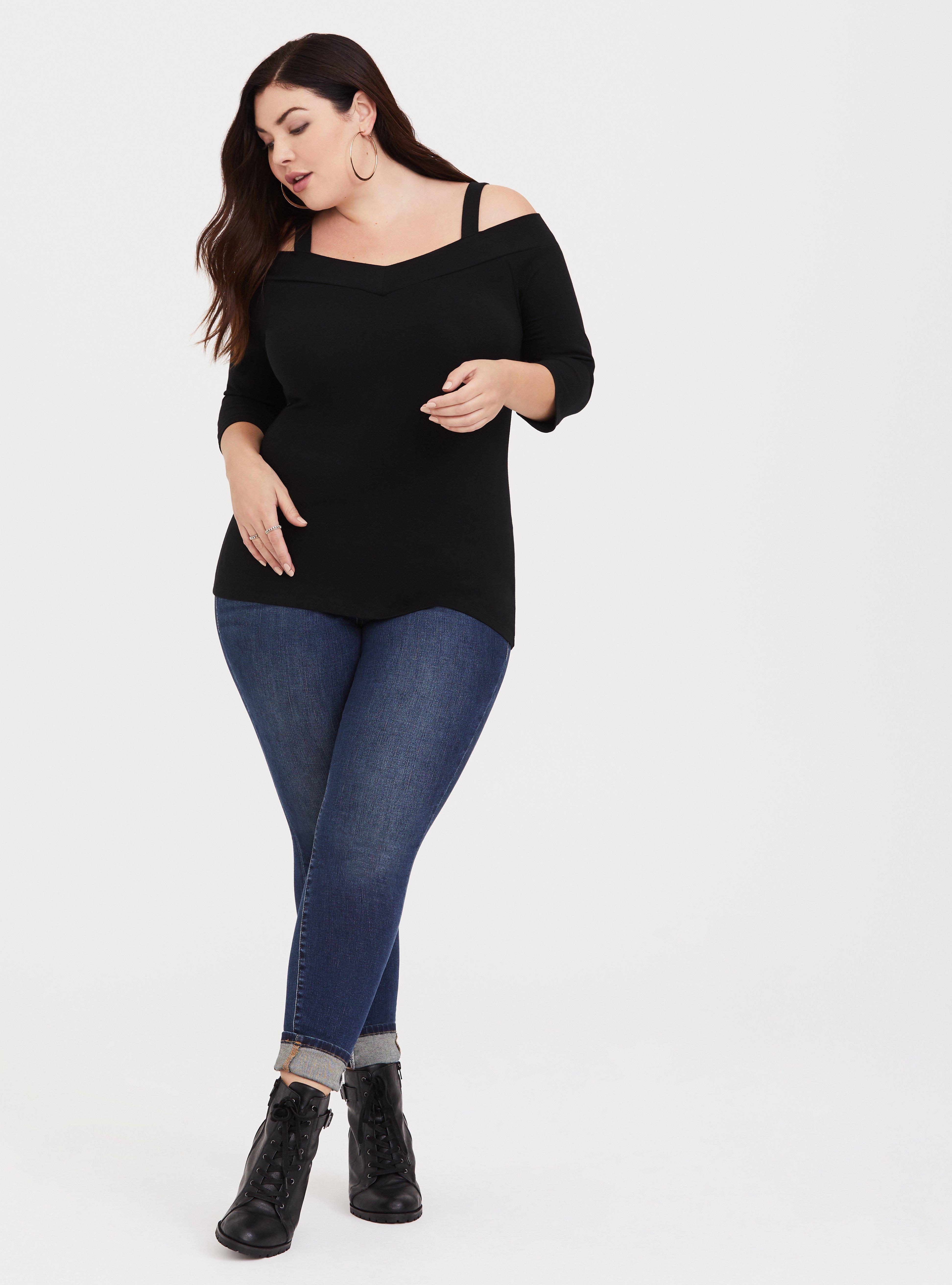 Plus Size - Black Cold Shoulder Foxy Tee - Torrid