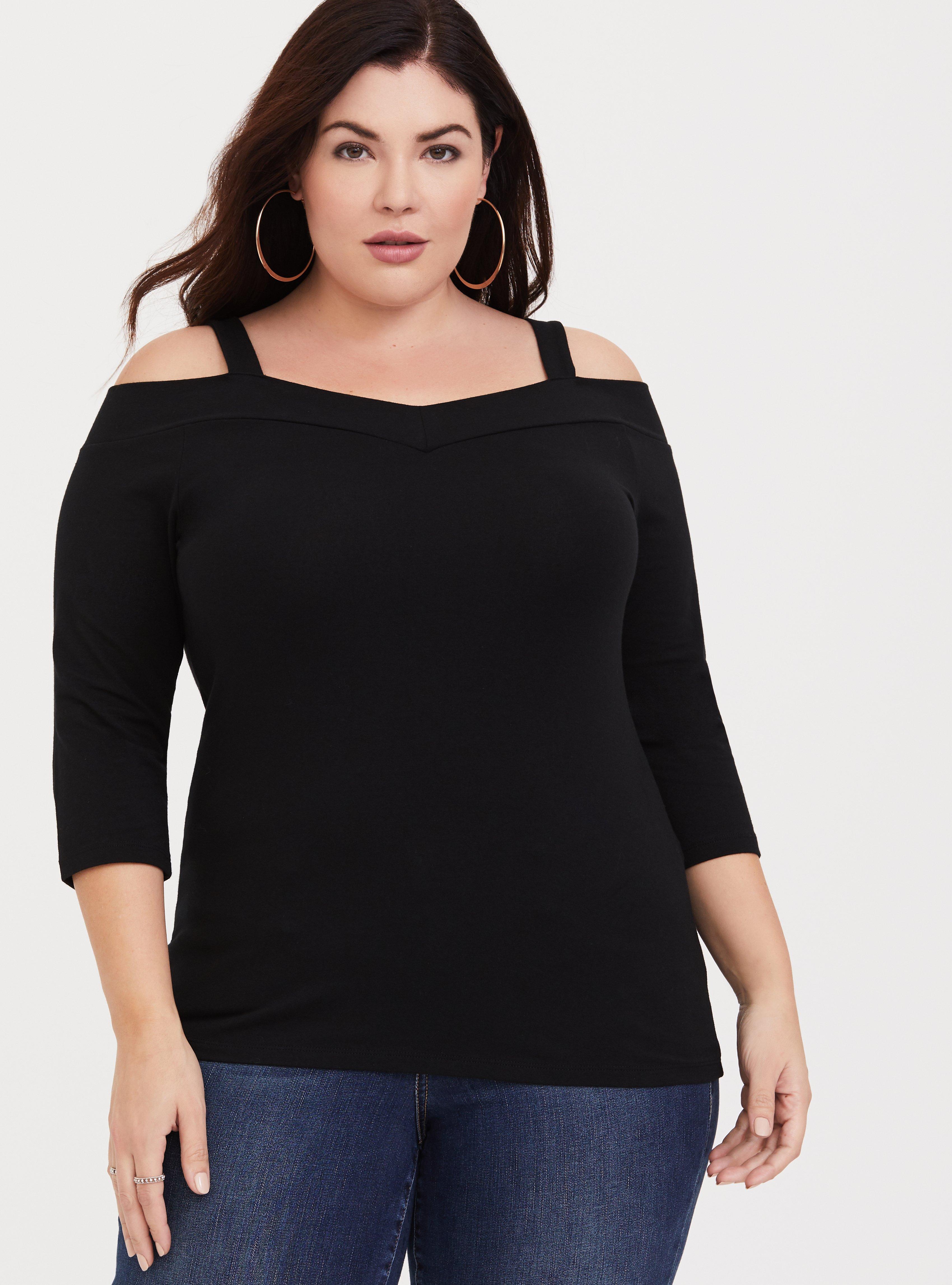 Plus Size - Black Cold Shoulder Foxy Tee - Torrid