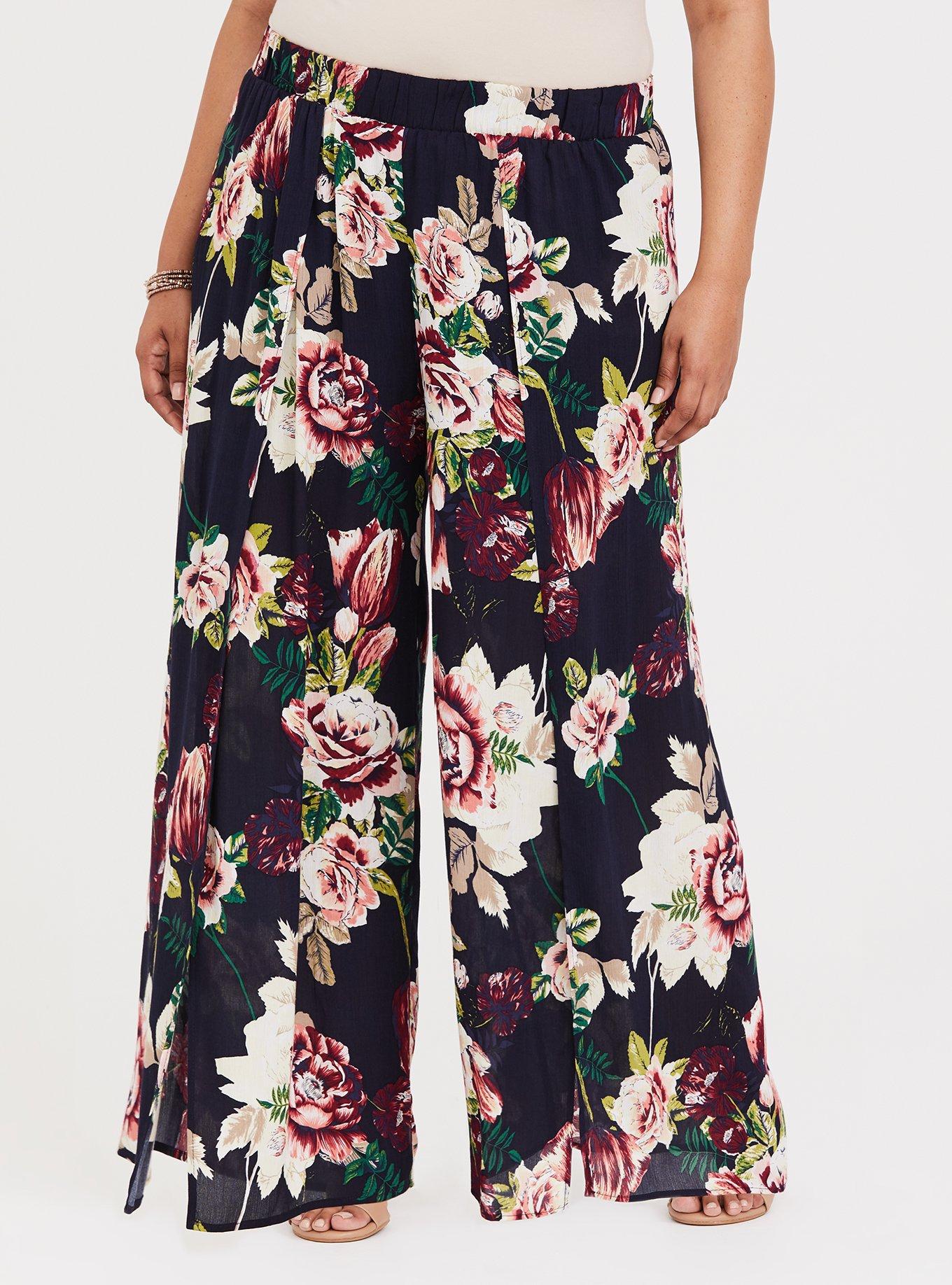 Plus Size - Black Floral Gauze Tulip Leg Pant - Torrid