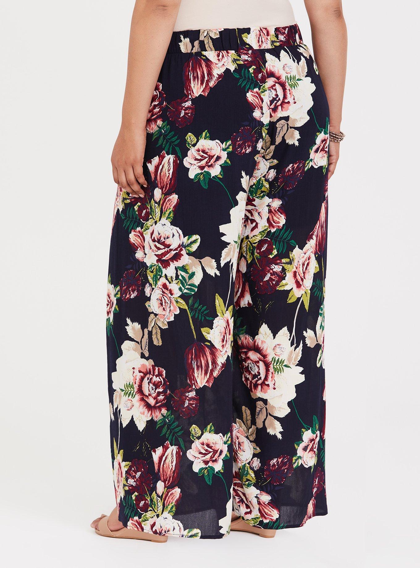 Plus Size - Black Floral Gauze Tulip Leg Pant - Torrid