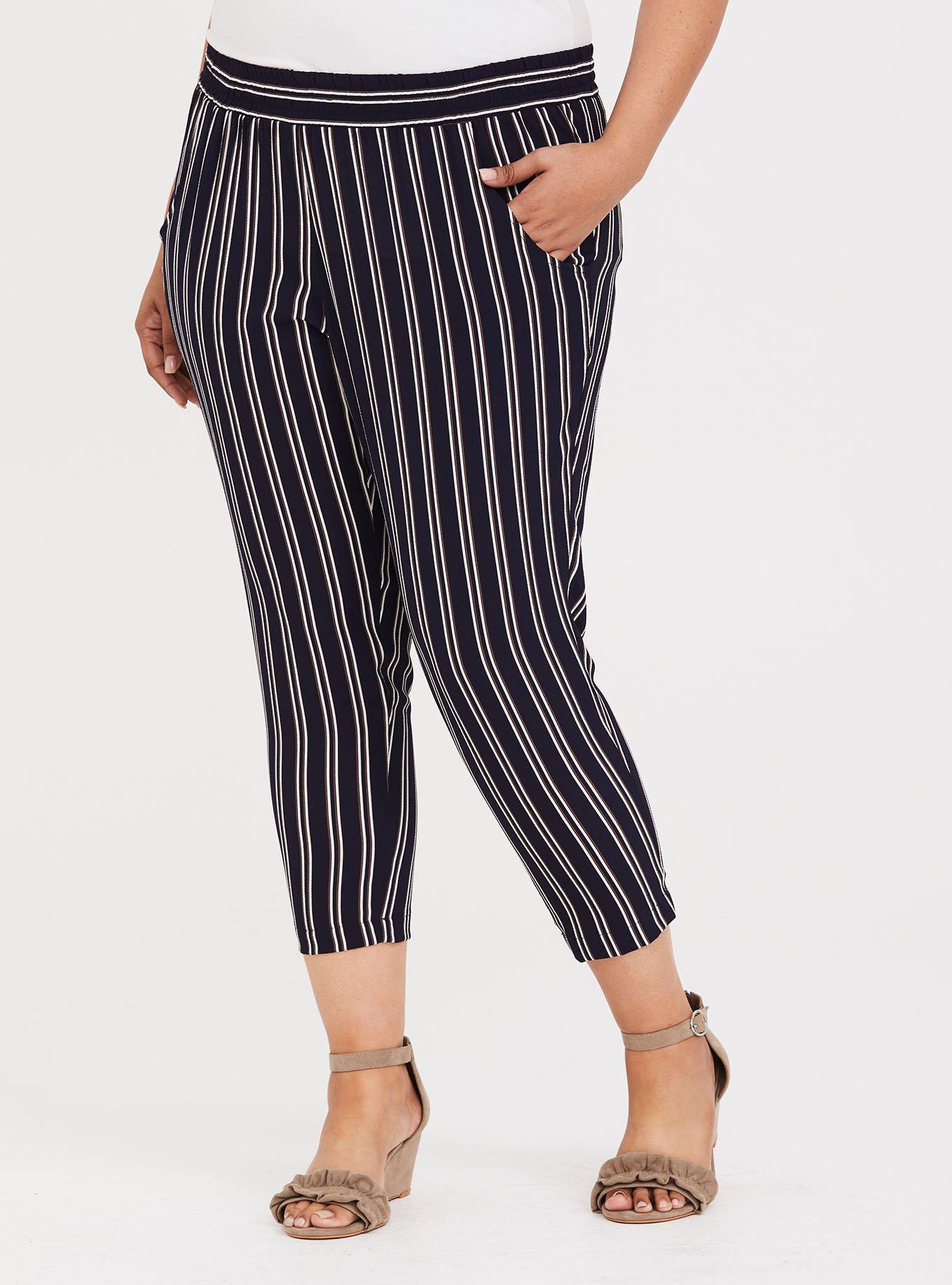 Plus Size - Navy Stripe Cropped Crepe Pant - Torrid
