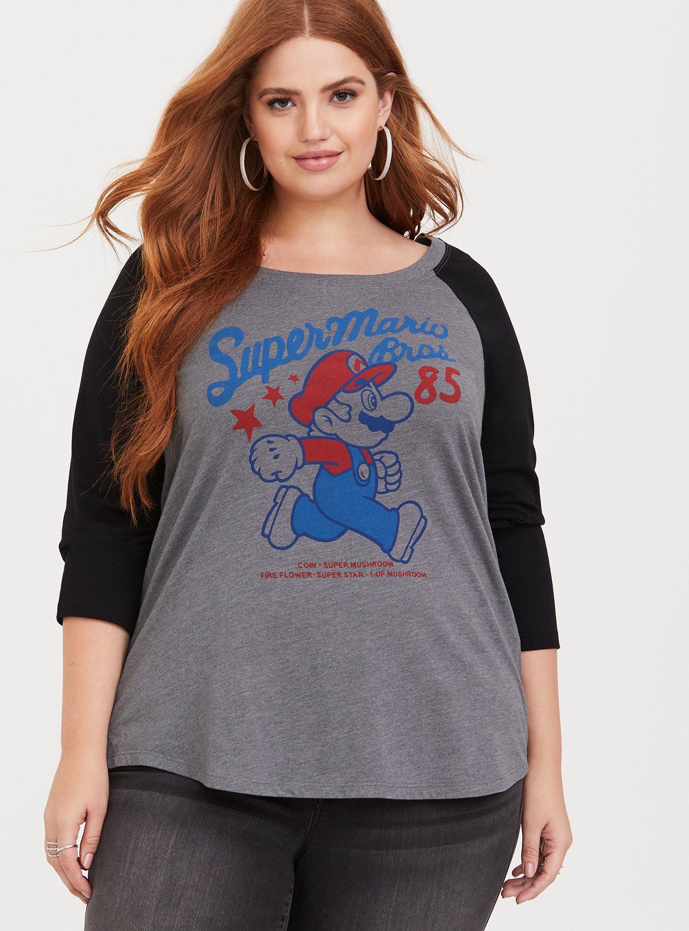 Plus Size - Grey Super Mario Bros Raglan Tee - Torrid