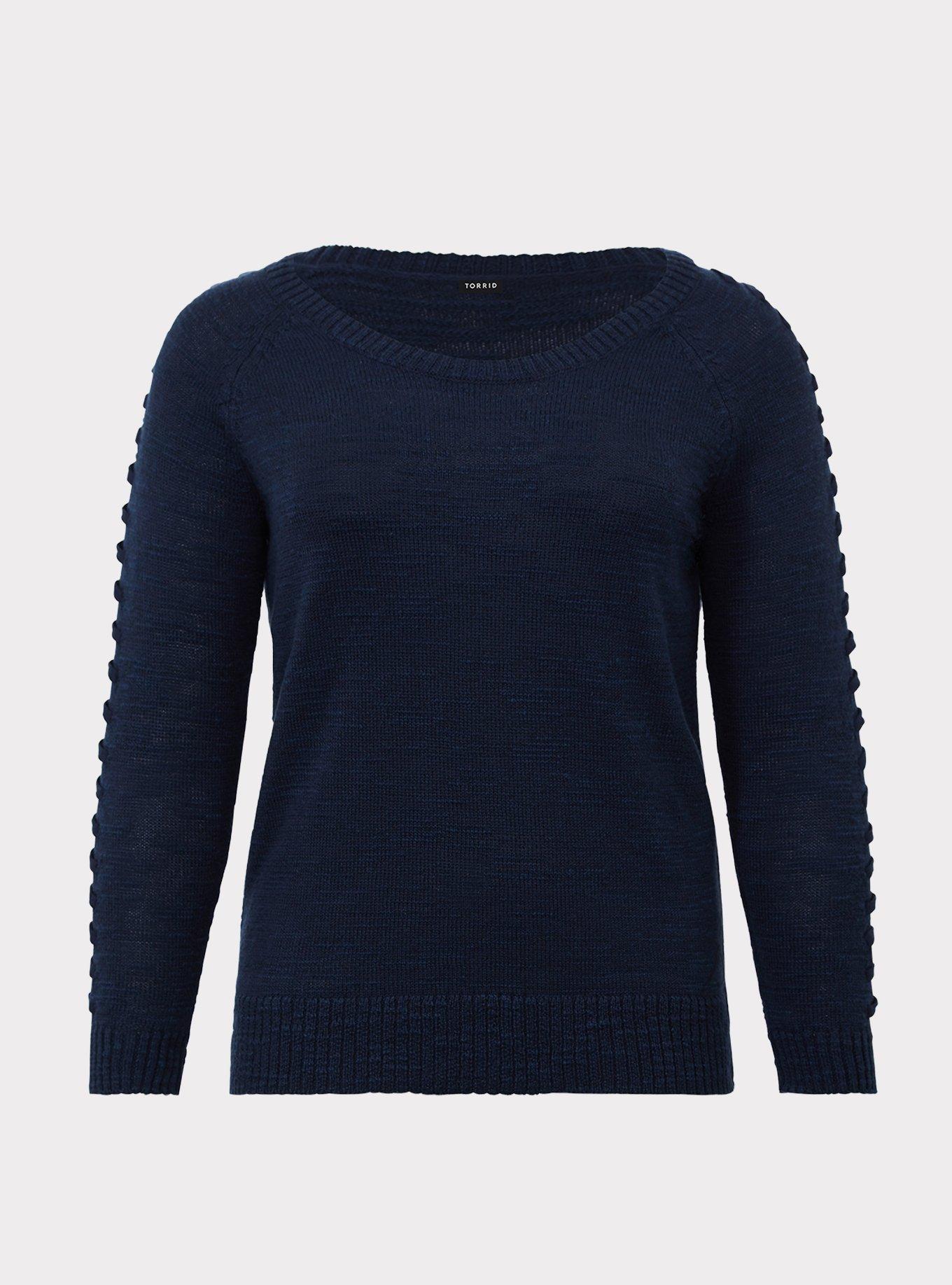 Plus Size - Blue Lace-Up Sleeve Pullover - Torrid