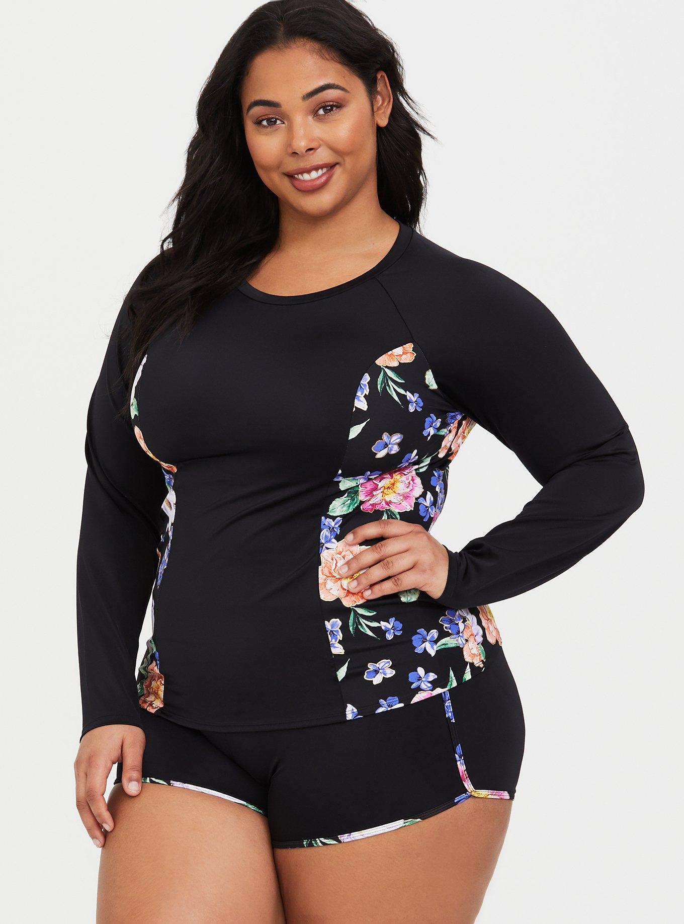 Plus Size - Gold Trim Floral Rash Guard - Torrid