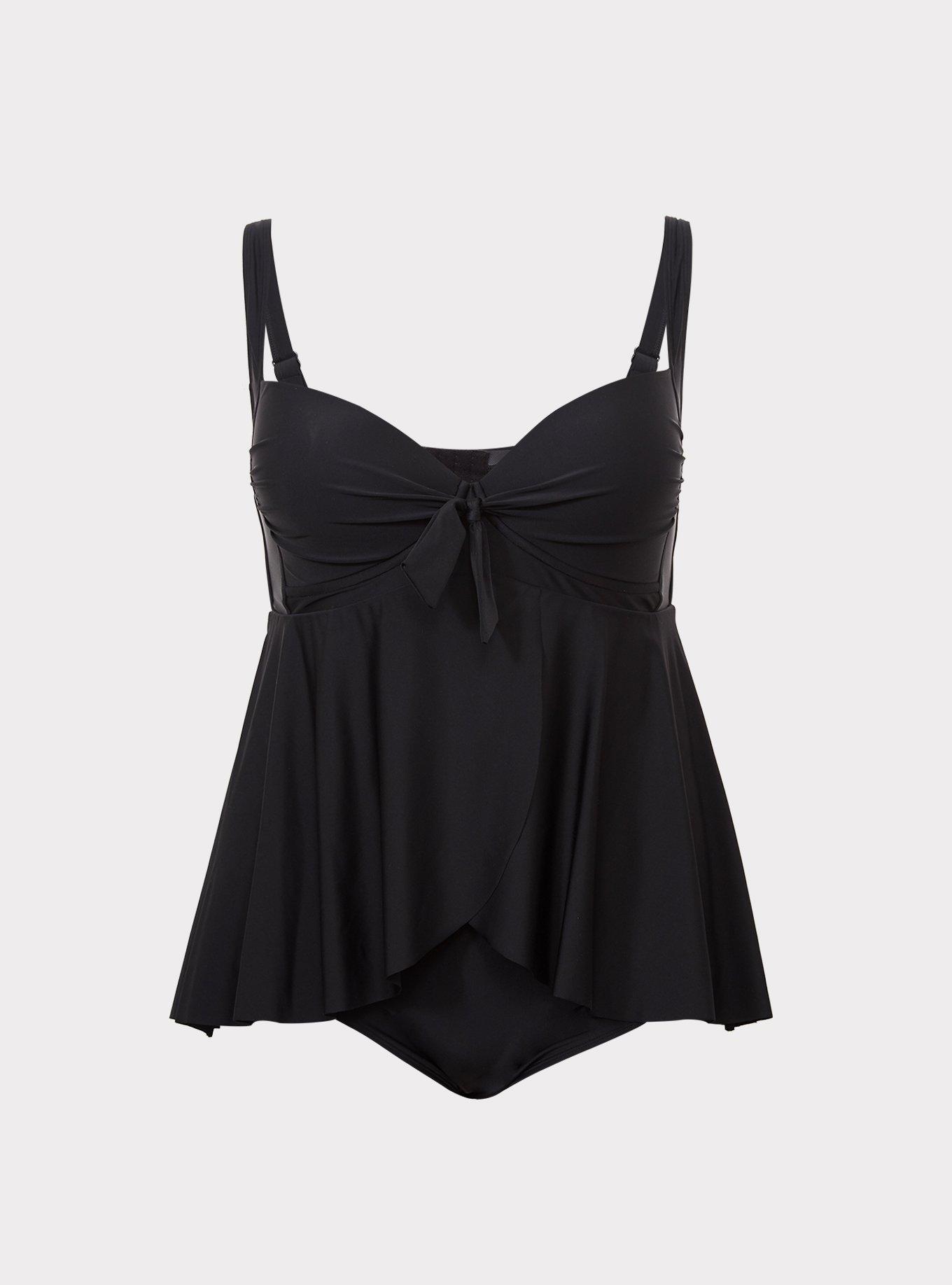 Plus Size - Black Tie-Front Wireless One-Piece Suit - Torrid