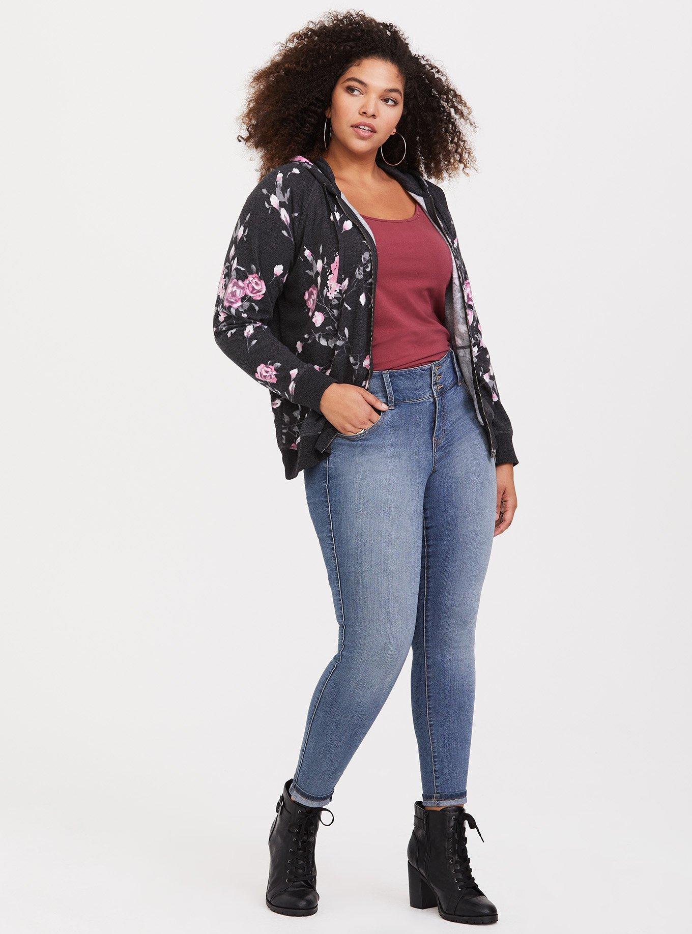 Plus Size - Floral Watercolor Hooded Zip Jacket - Torrid