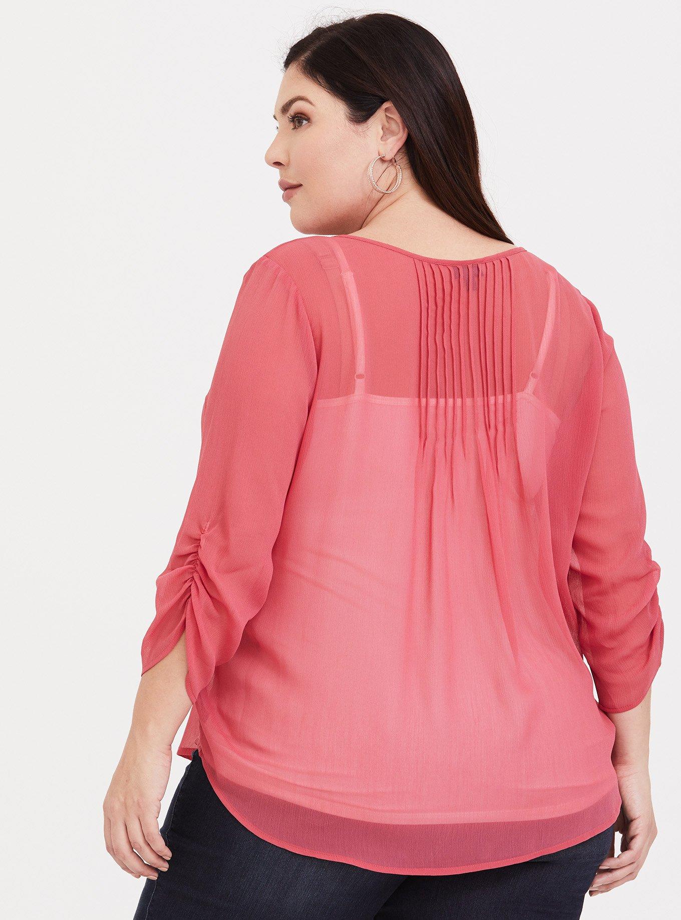 Plus Size - Red Pintuck Chiffon Blouse - Torrid