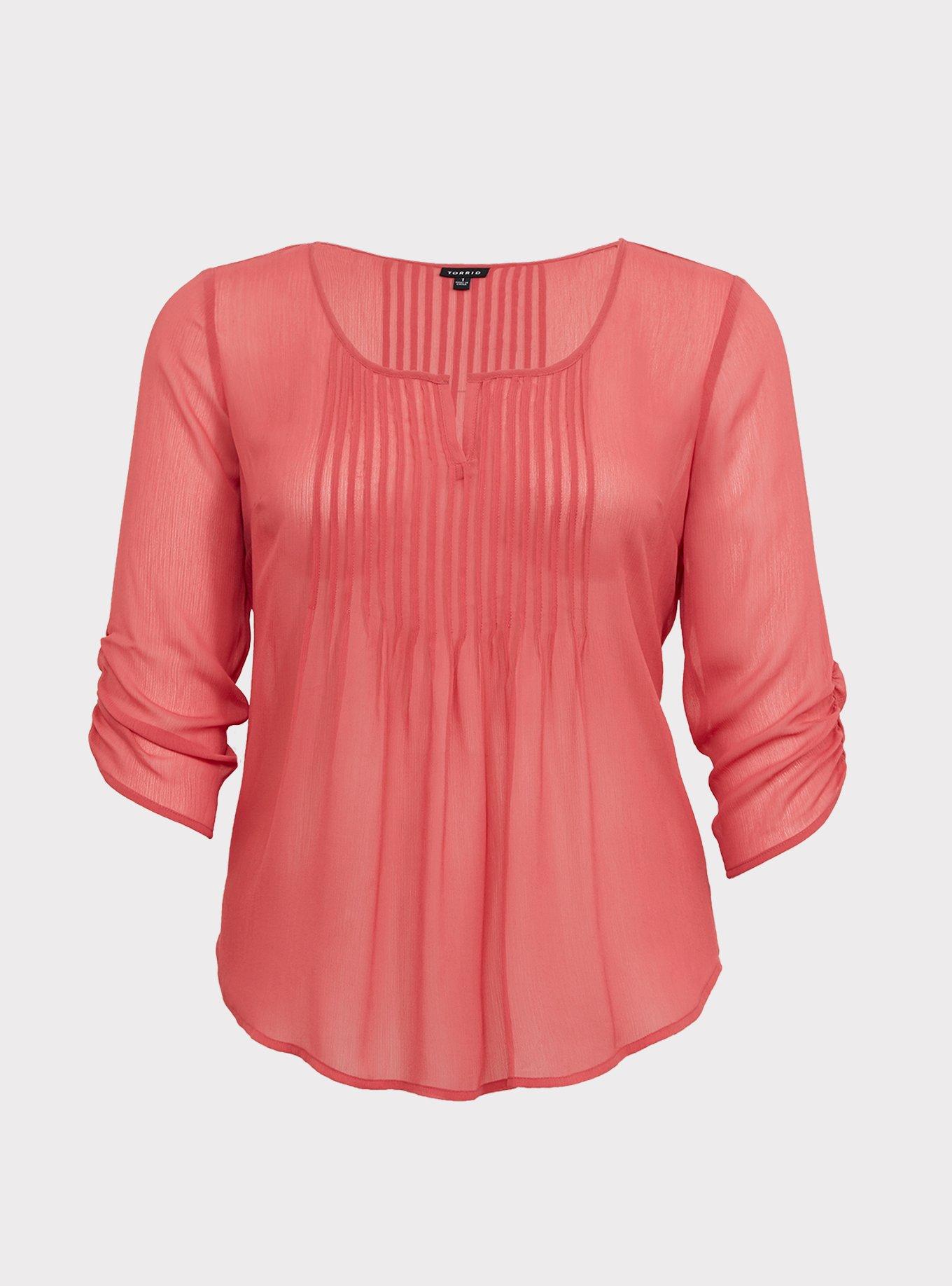 Plus Size - Red Pintuck Chiffon Blouse - Torrid