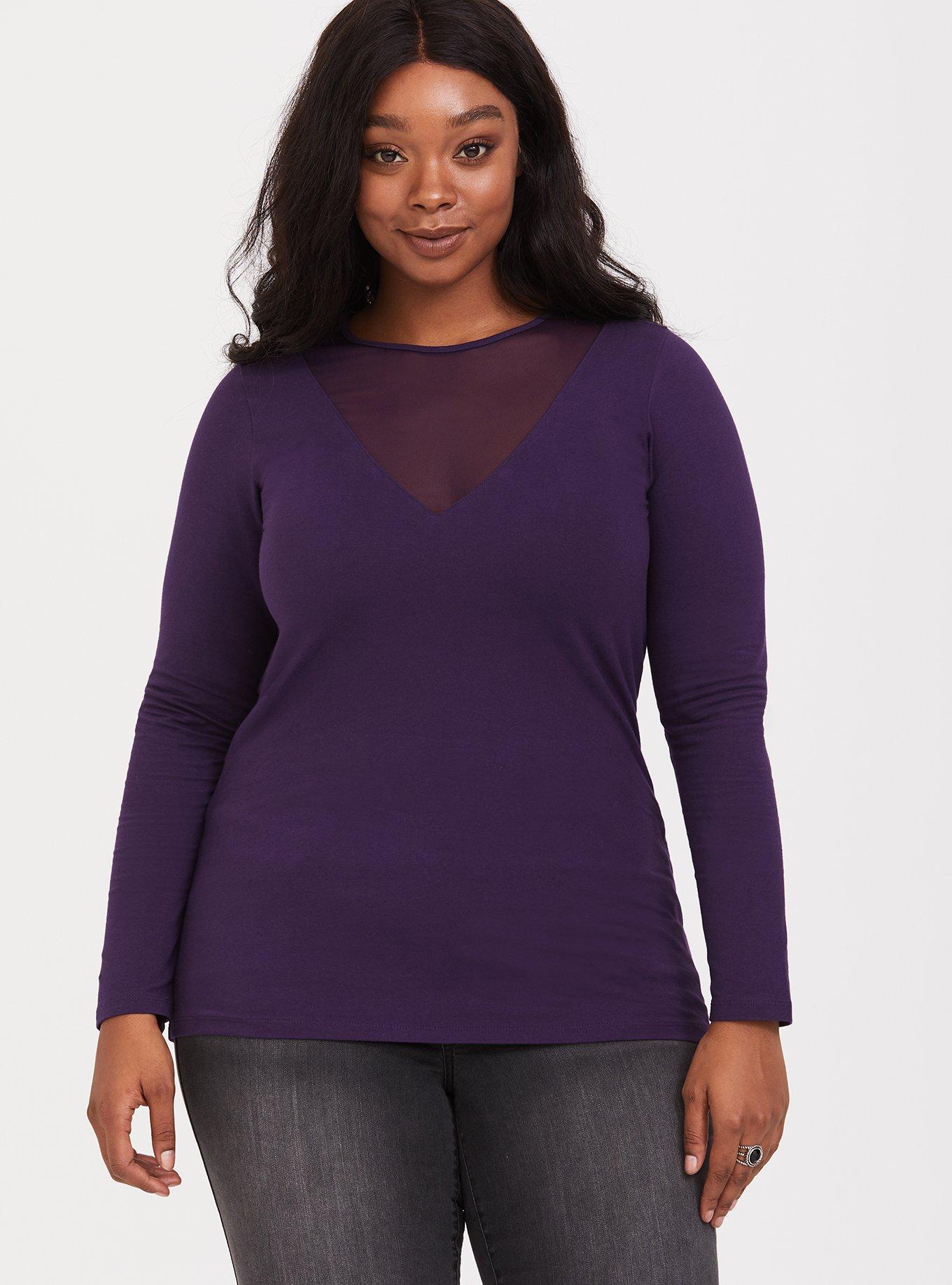 Plus Size - Purple Mesh Foxy Tee - Torrid