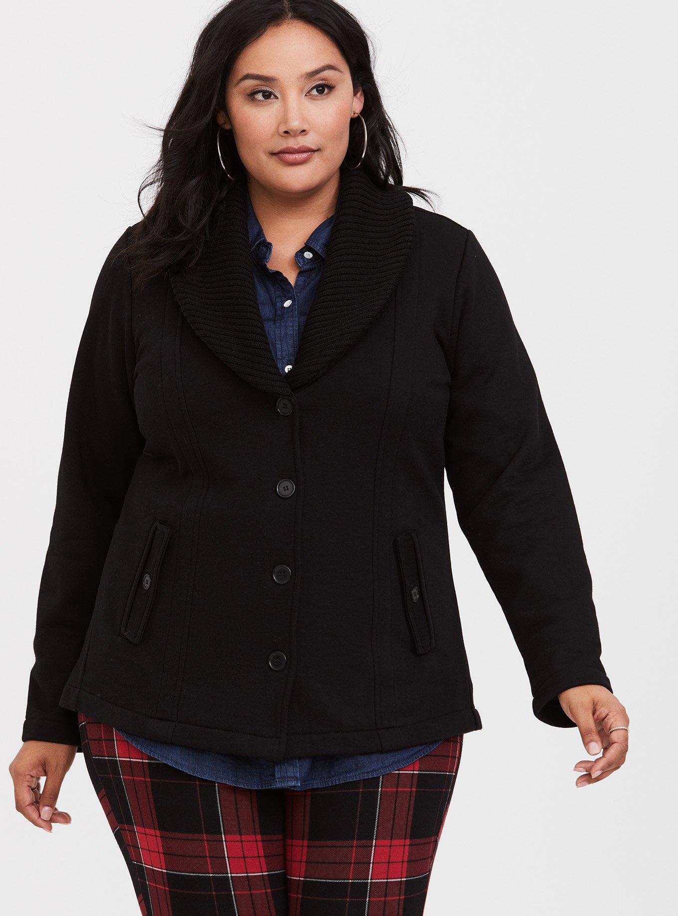 Plus Size - Black Shawl Lapel Knit Coat - Torrid