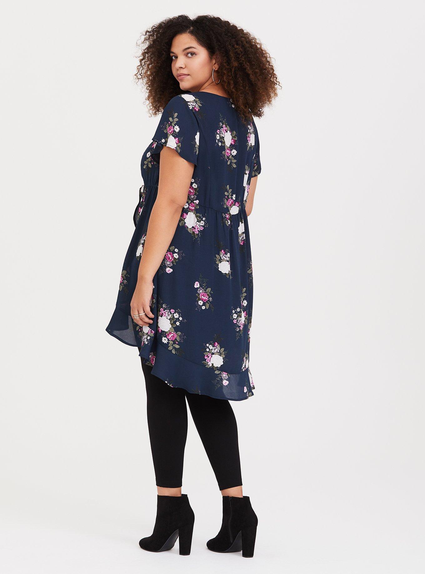 Plus Size - Lexie - Navy Floral Georgette Babydoll Tunic - Torrid