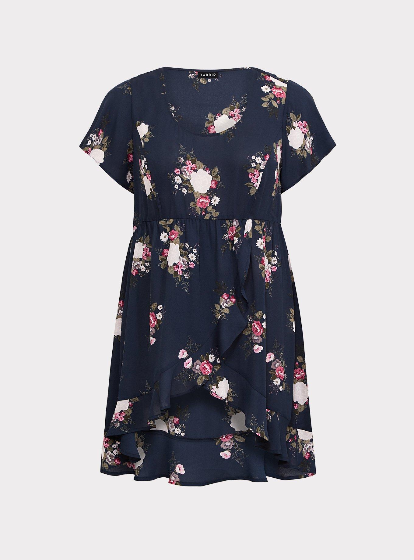 Plus Size - Lexie - Navy Floral Georgette Babydoll Tunic - Torrid