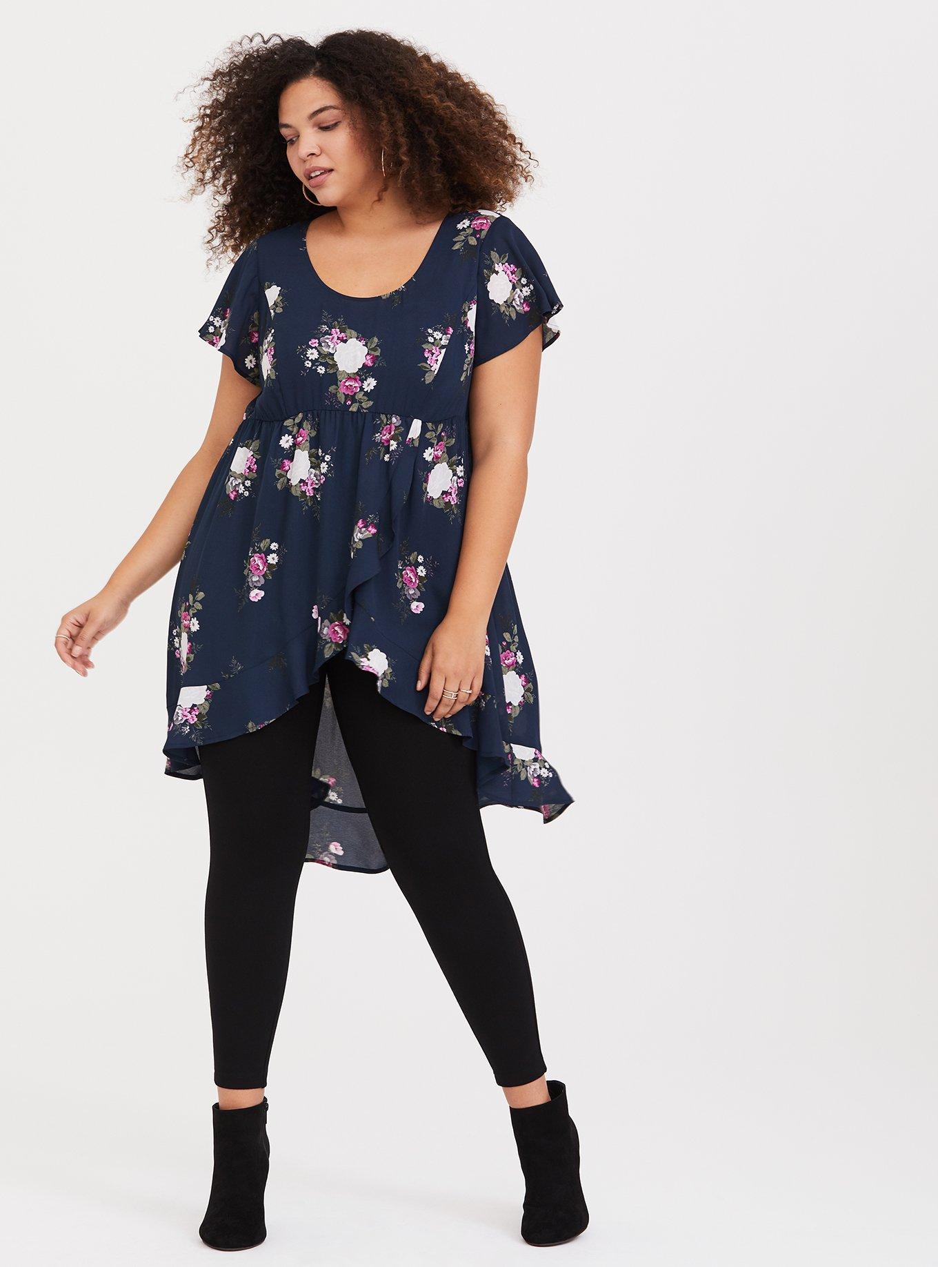 Plus Size - Lexie - Navy Floral Georgette Babydoll Tunic - Torrid