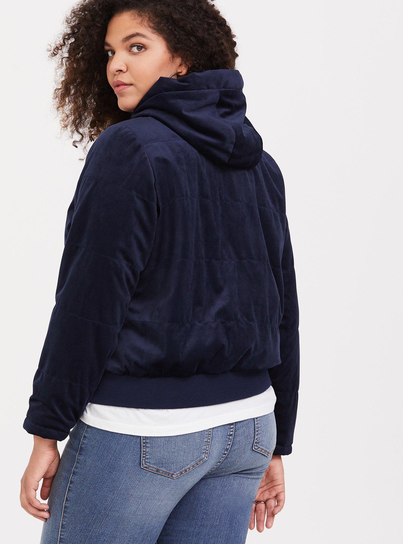 Plus Size - Blue Velour Puffer Jacket - Torrid