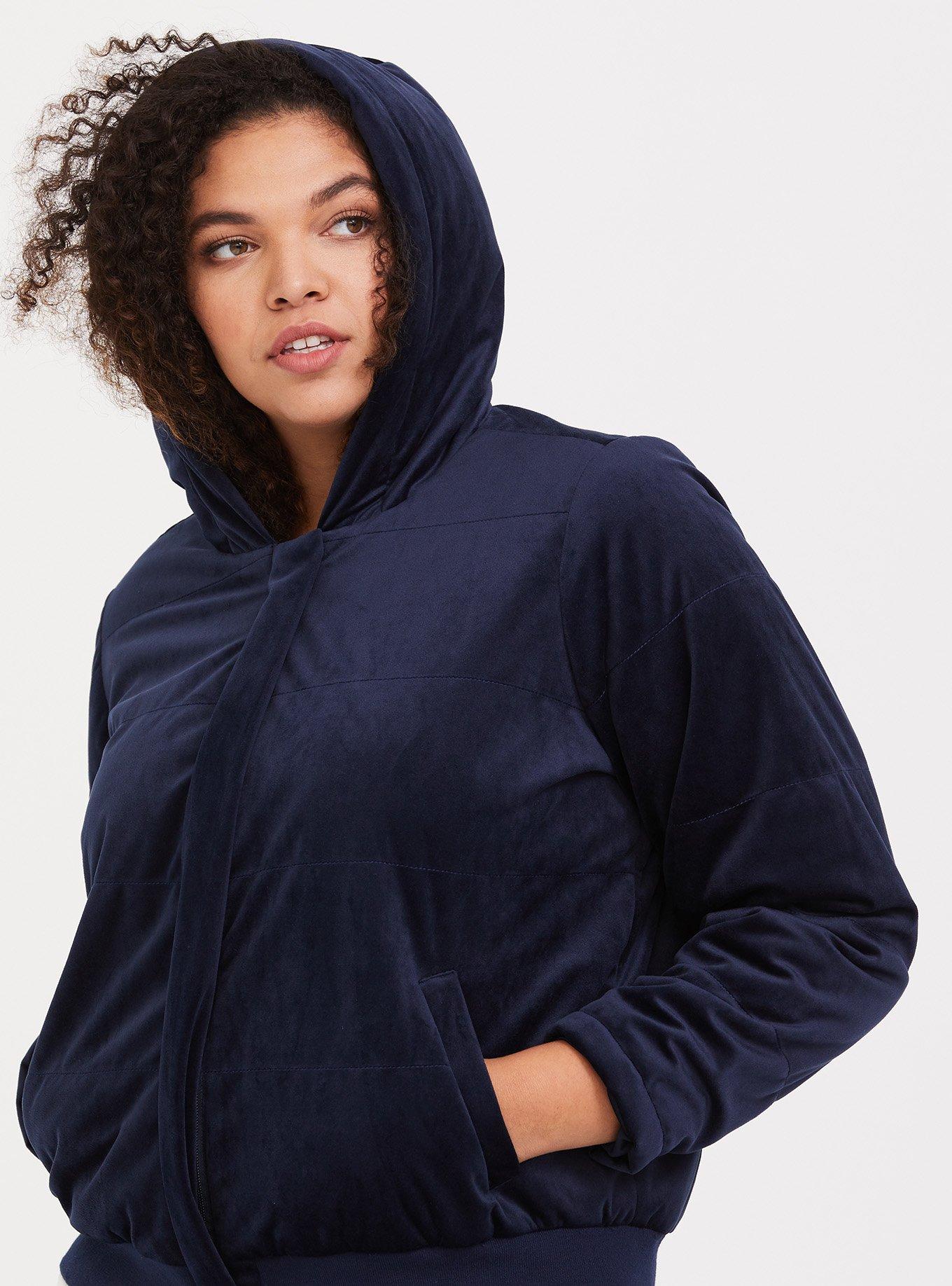Plus Size - Blue Velour Puffer Jacket - Torrid