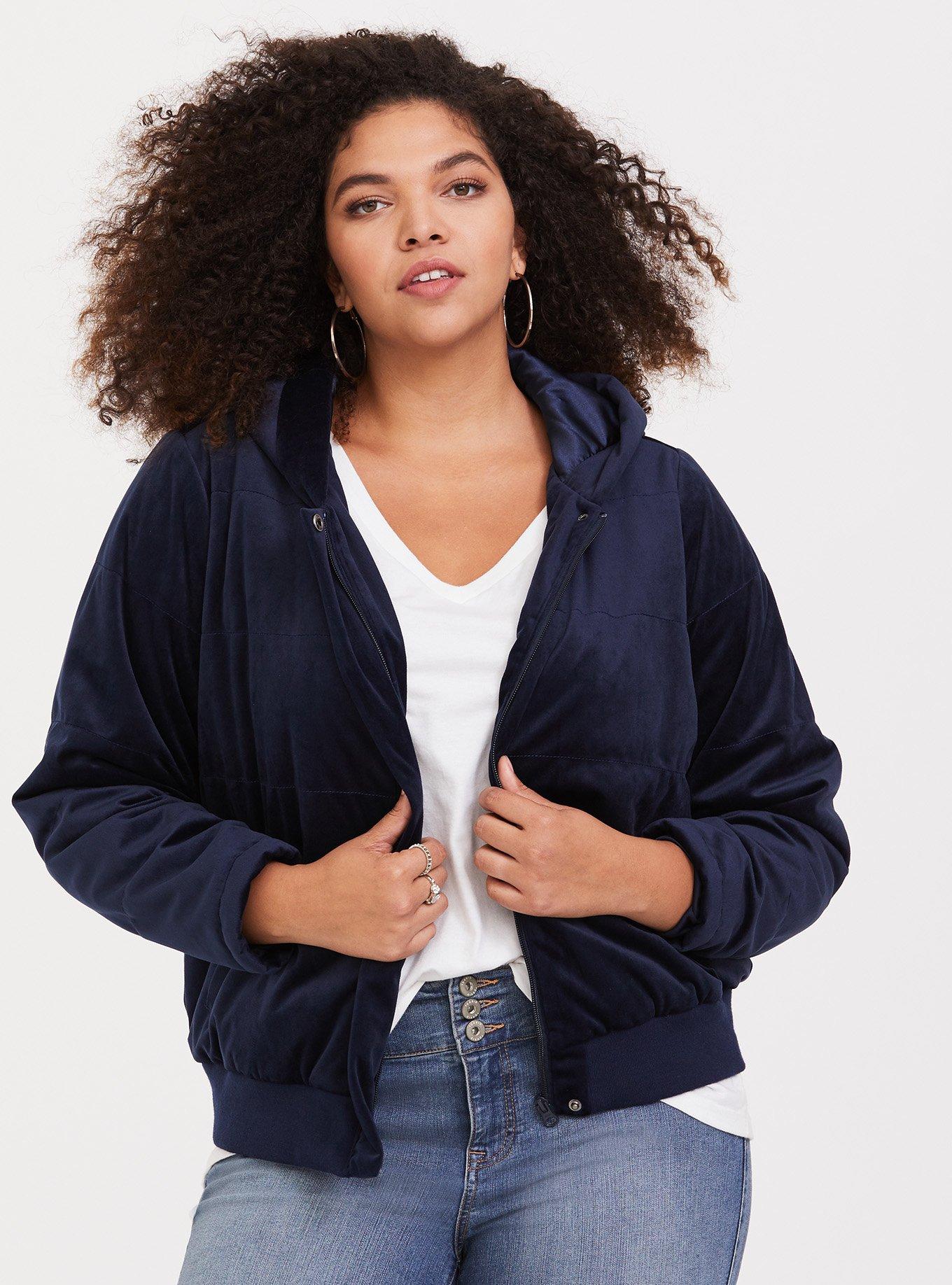 Plus Size - Blue Velour Puffer Jacket - Torrid