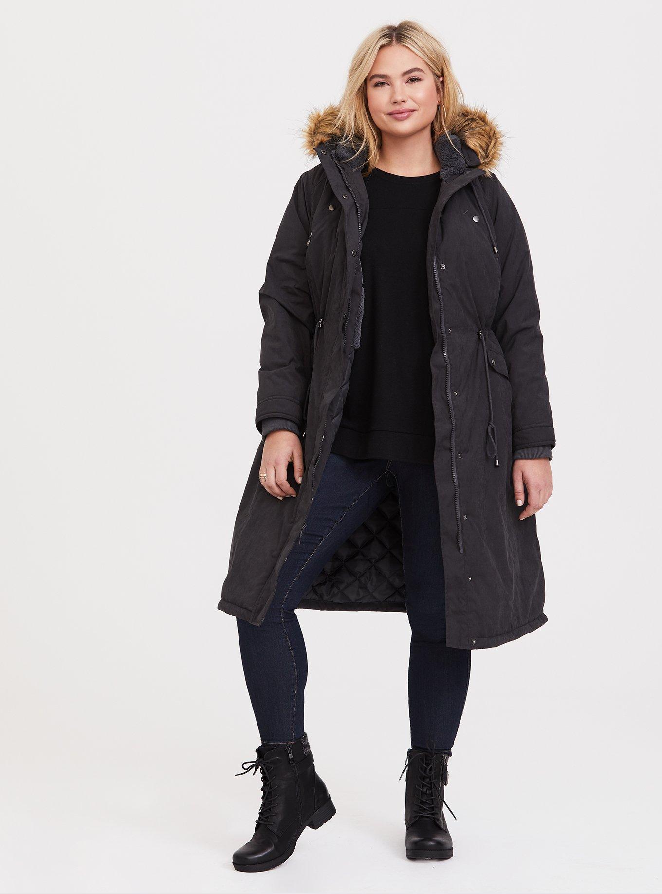 Plus Size - Grey Fit and Flare Long Puffer Jacket - Torrid