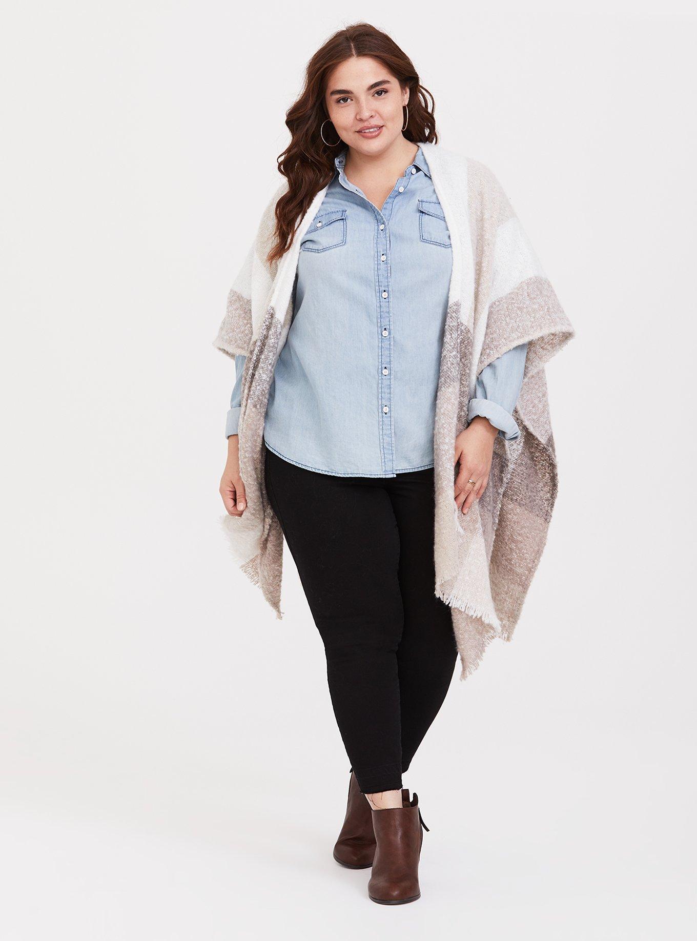 Plus Size - Ivory Multicolor Plaid Ruana - Torrid