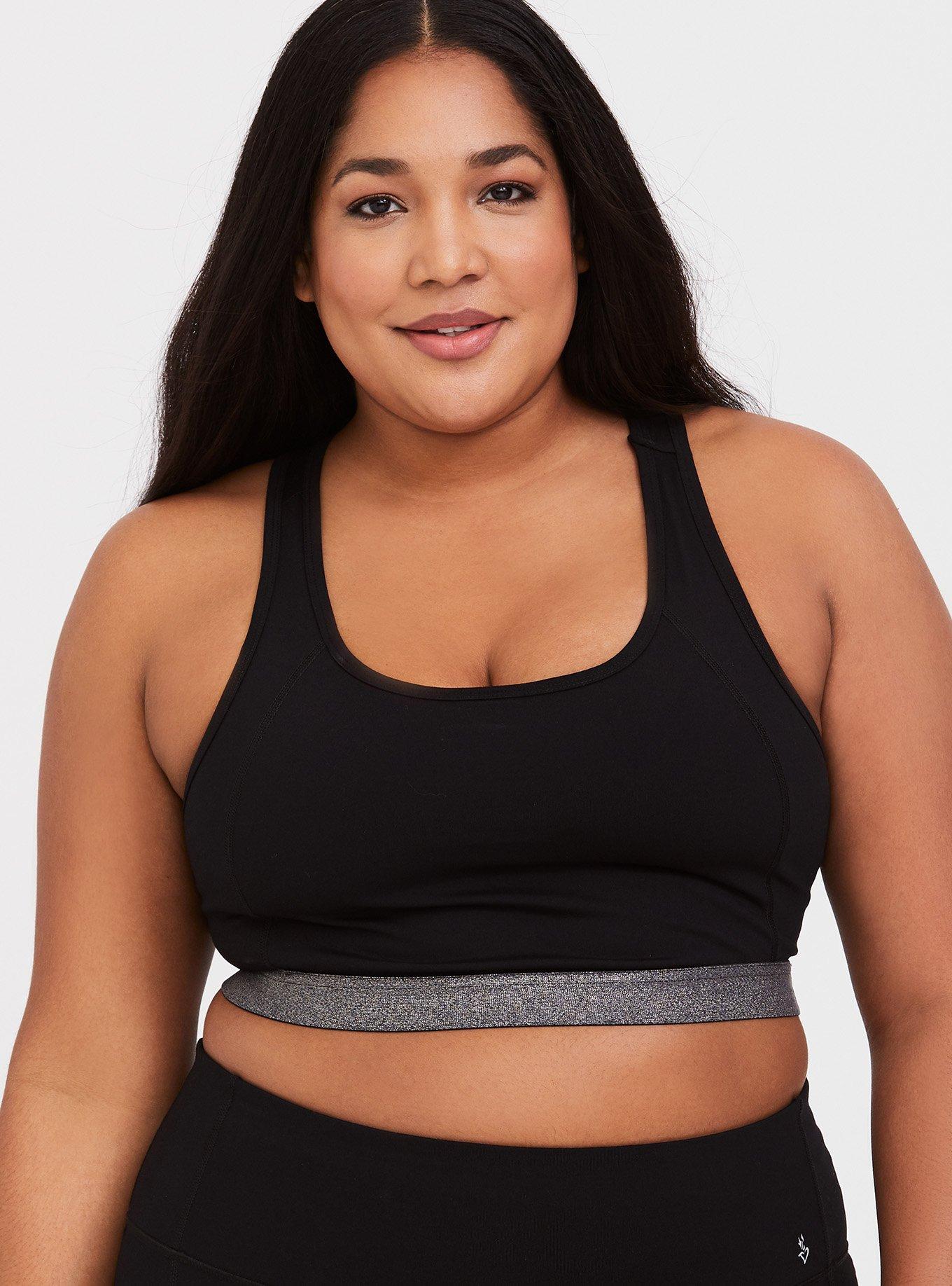 Plus Size - Black Shimmer Jersey Sports Bra - Torrid