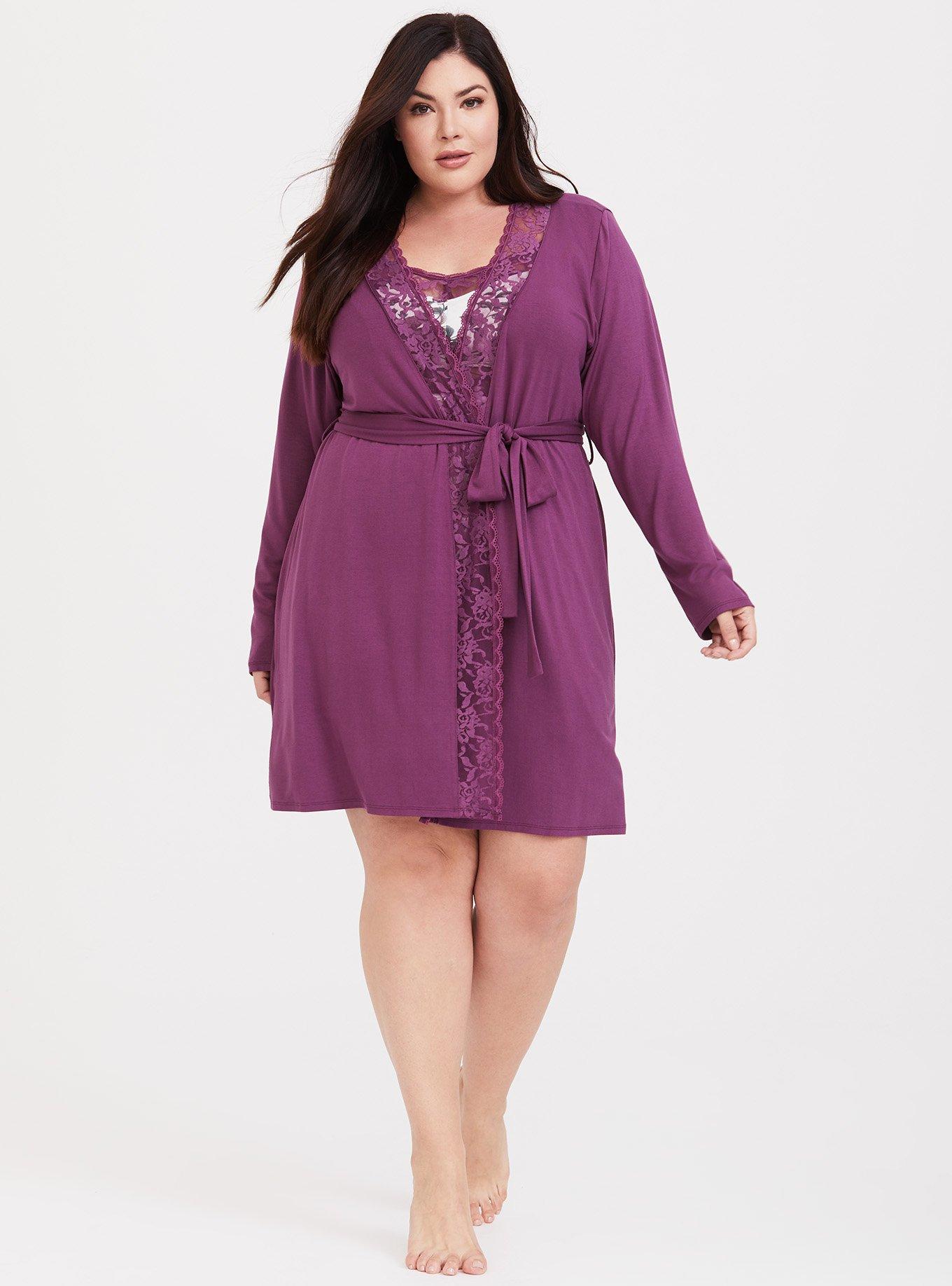 Plus Size - Purple Lace Trimmed Sleep Robe - Torrid