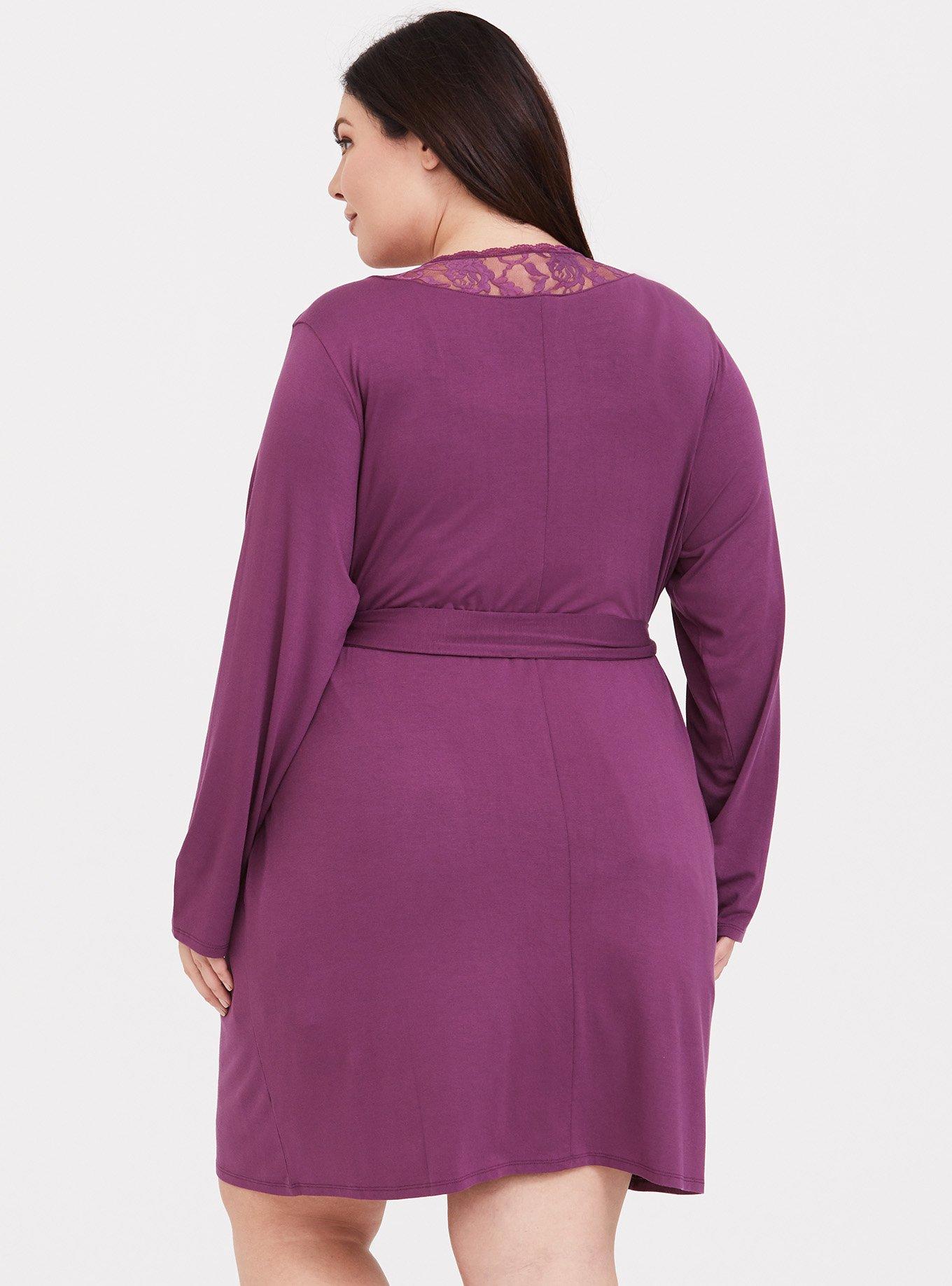 Plus Size - Purple Lace Trimmed Sleep Robe - Torrid