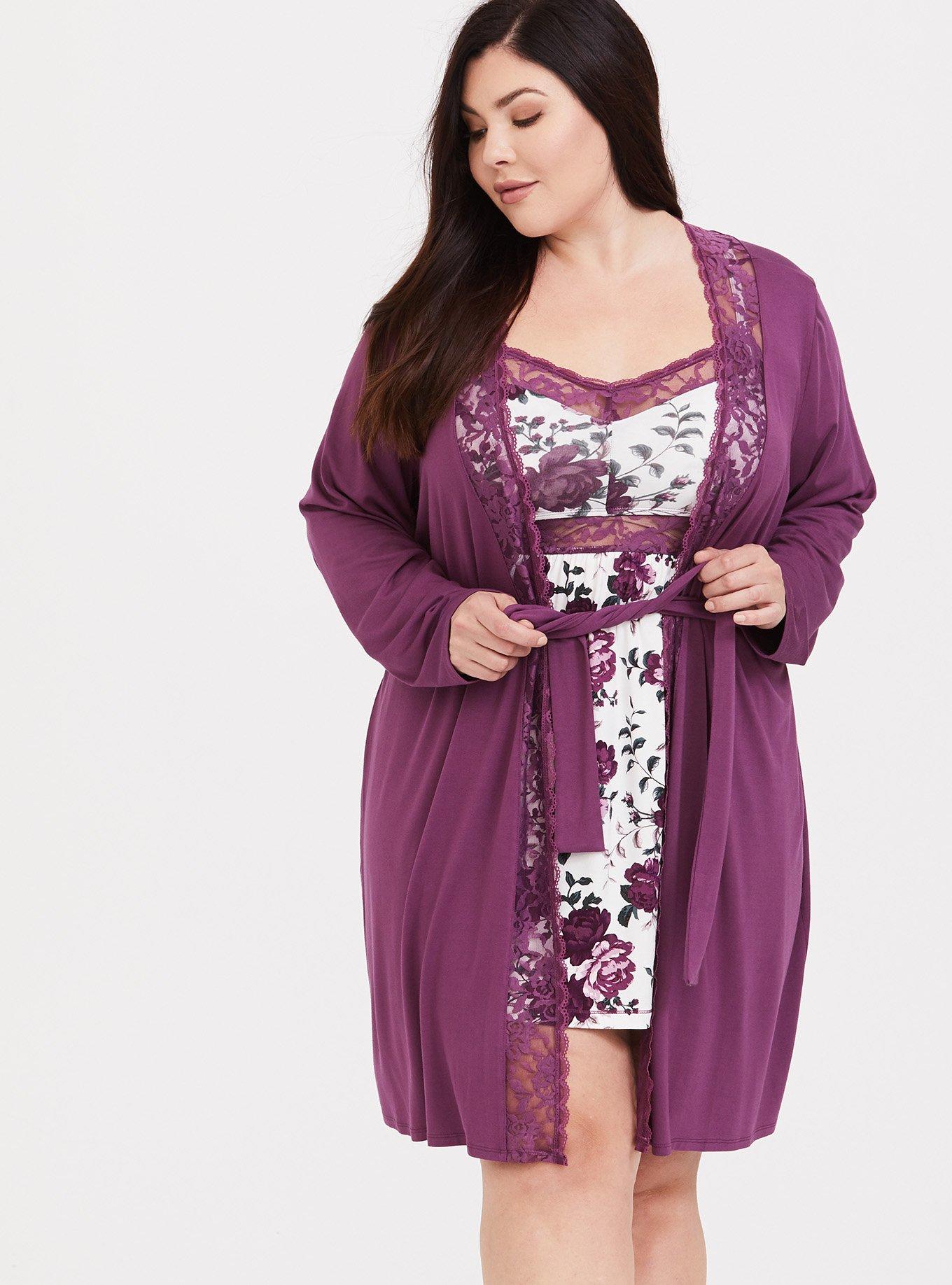 Plus Size - Purple Lace Trimmed Sleep Robe - Torrid