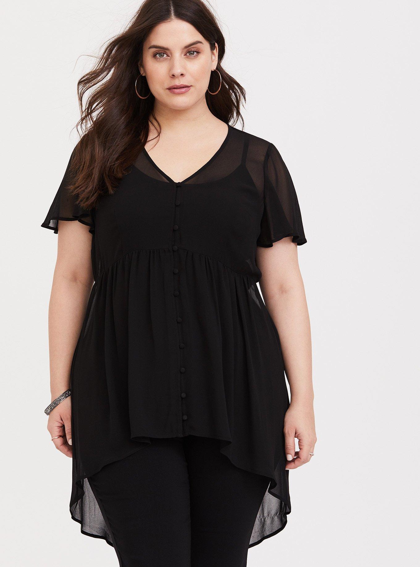 Plus Size - Lexie Babydoll Chiffon Flutter Sleeve Tunic Top - Torrid