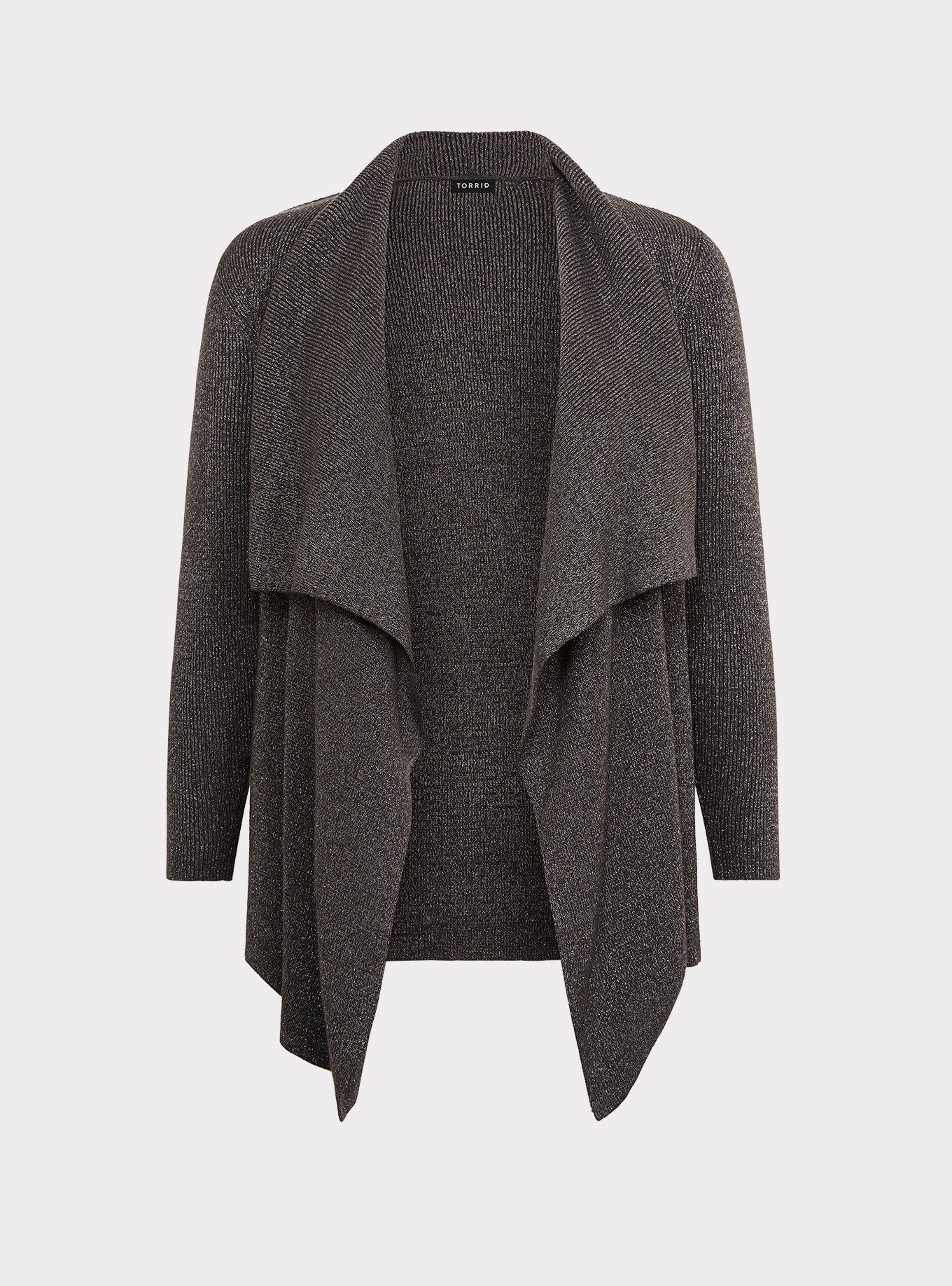 Plus Size - Ribbed Cardigan Drape Front Shawl Sweater - Torrid