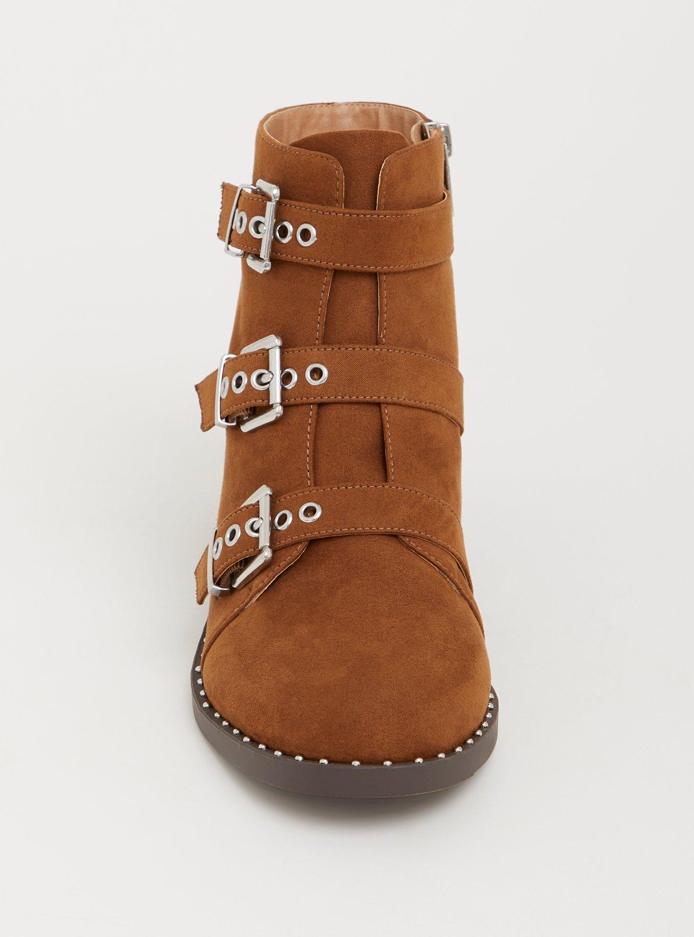 Plus Size - Brown Buckle & Stud Bootie (Wide Width) - Torrid
