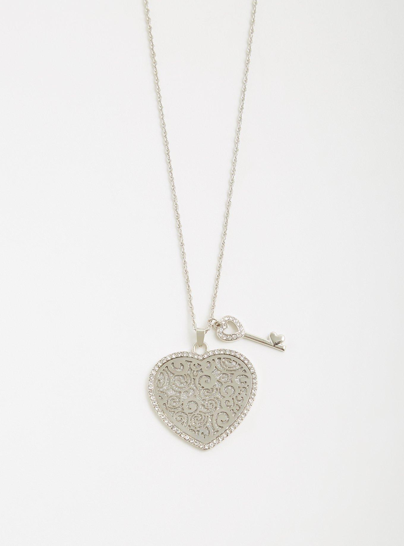 Plus Size - Silver-tone Heart & Key Necklace - Torrid