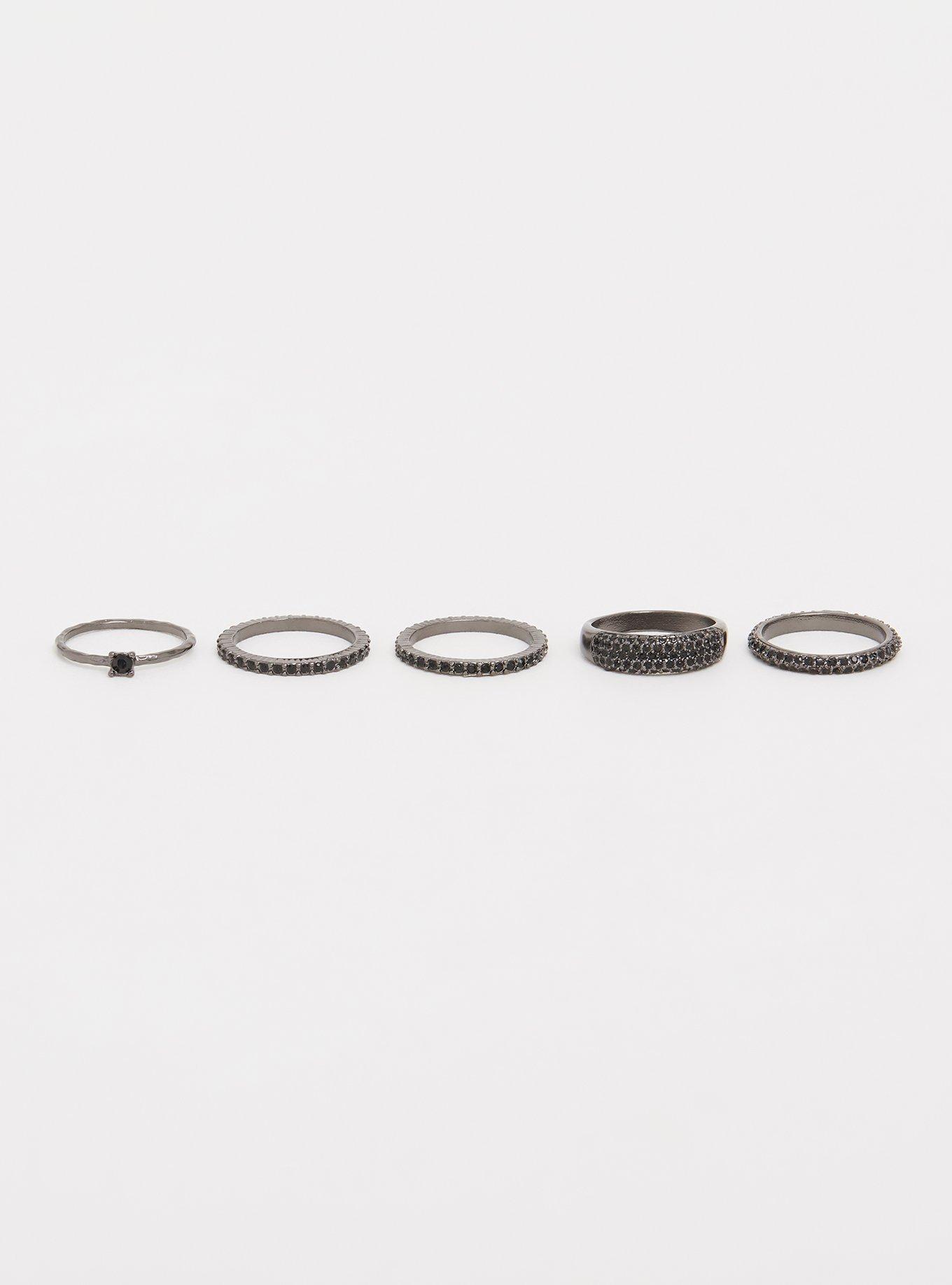 Plus Size - Stackable Black Pave Rings - Set of 5 - Torrid