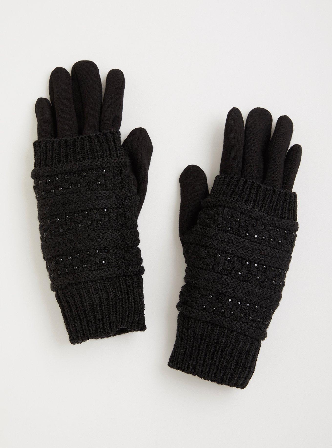 Plus Size - Black Sparkle Overlay Gloves - Torrid