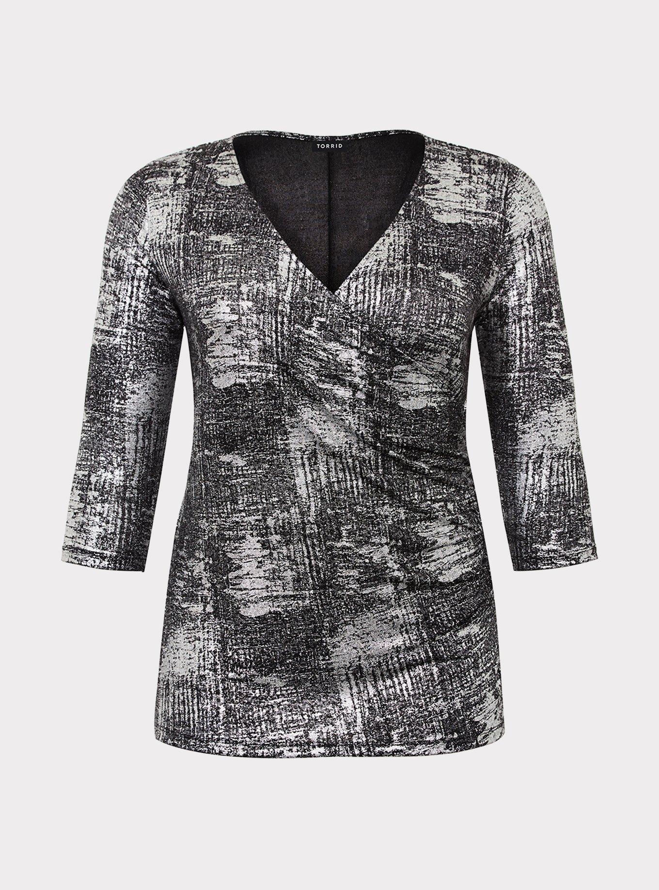 Plus Size - Black Foil Surplice Front Tee - Torrid