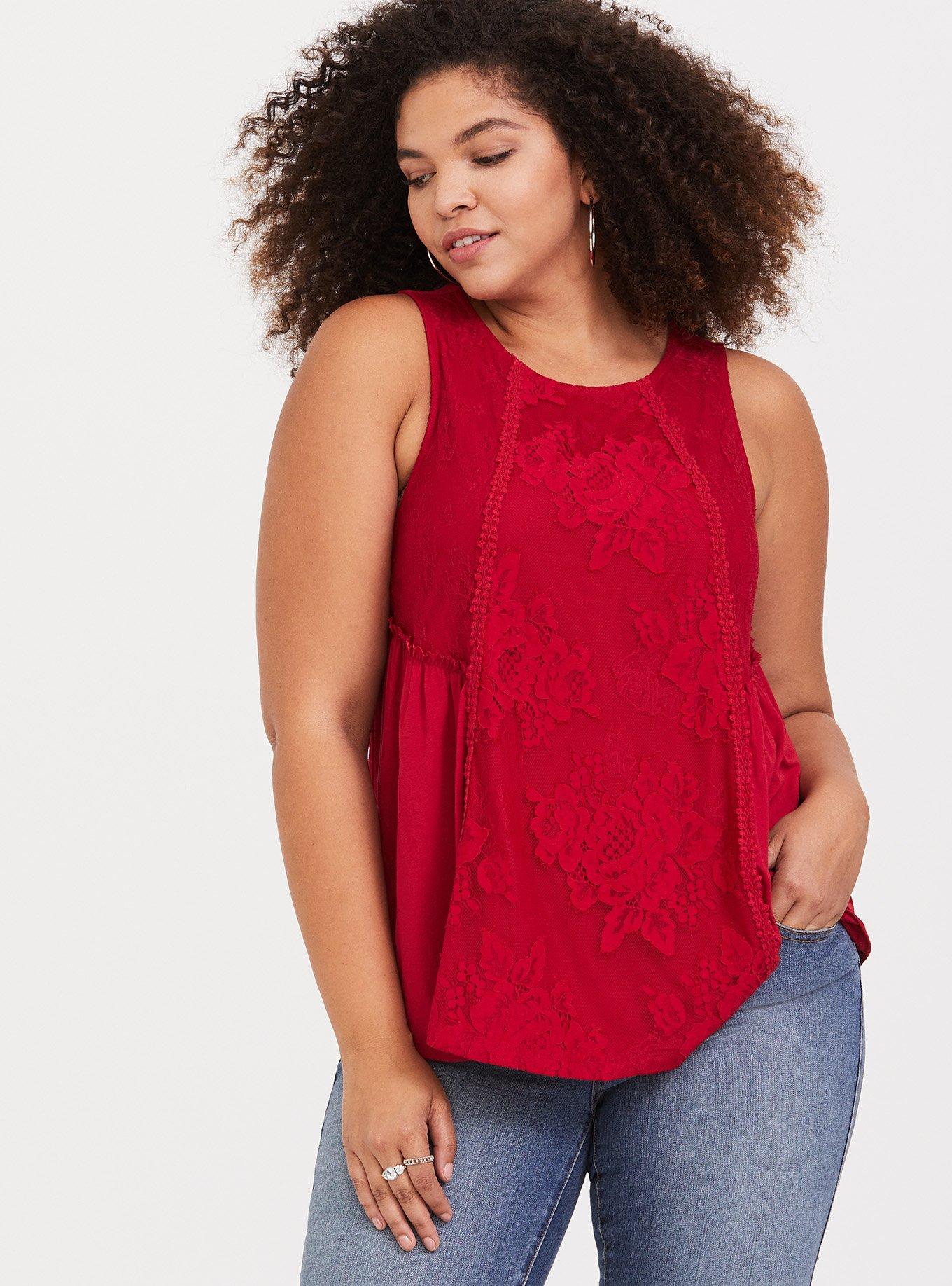 Plus Size - Red Floral Lace Tank - Torrid
