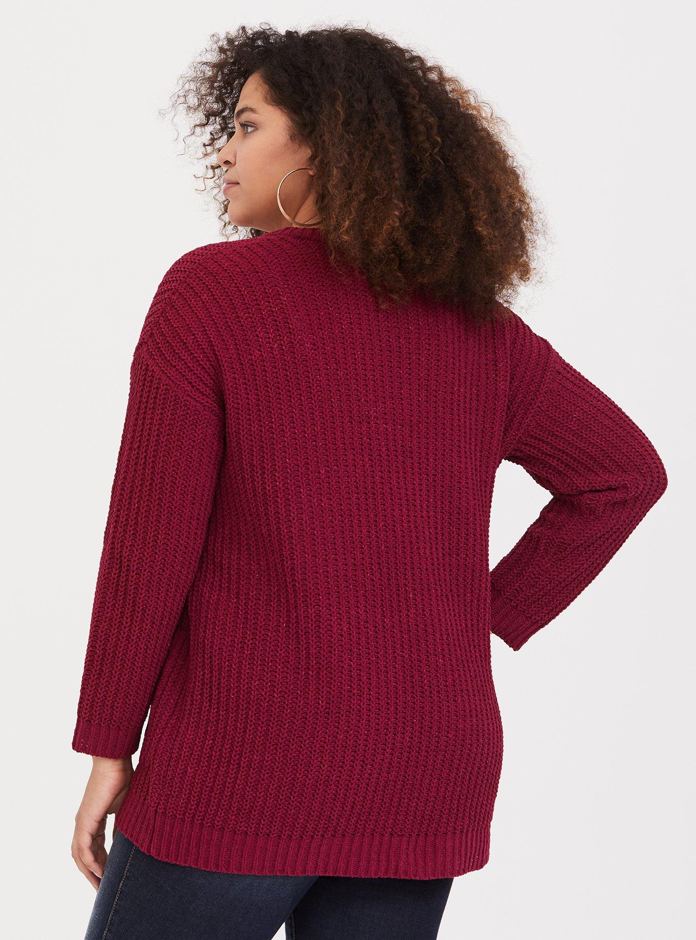 Plus Size - Red Metallic Lurex Knit Cardigan - Torrid