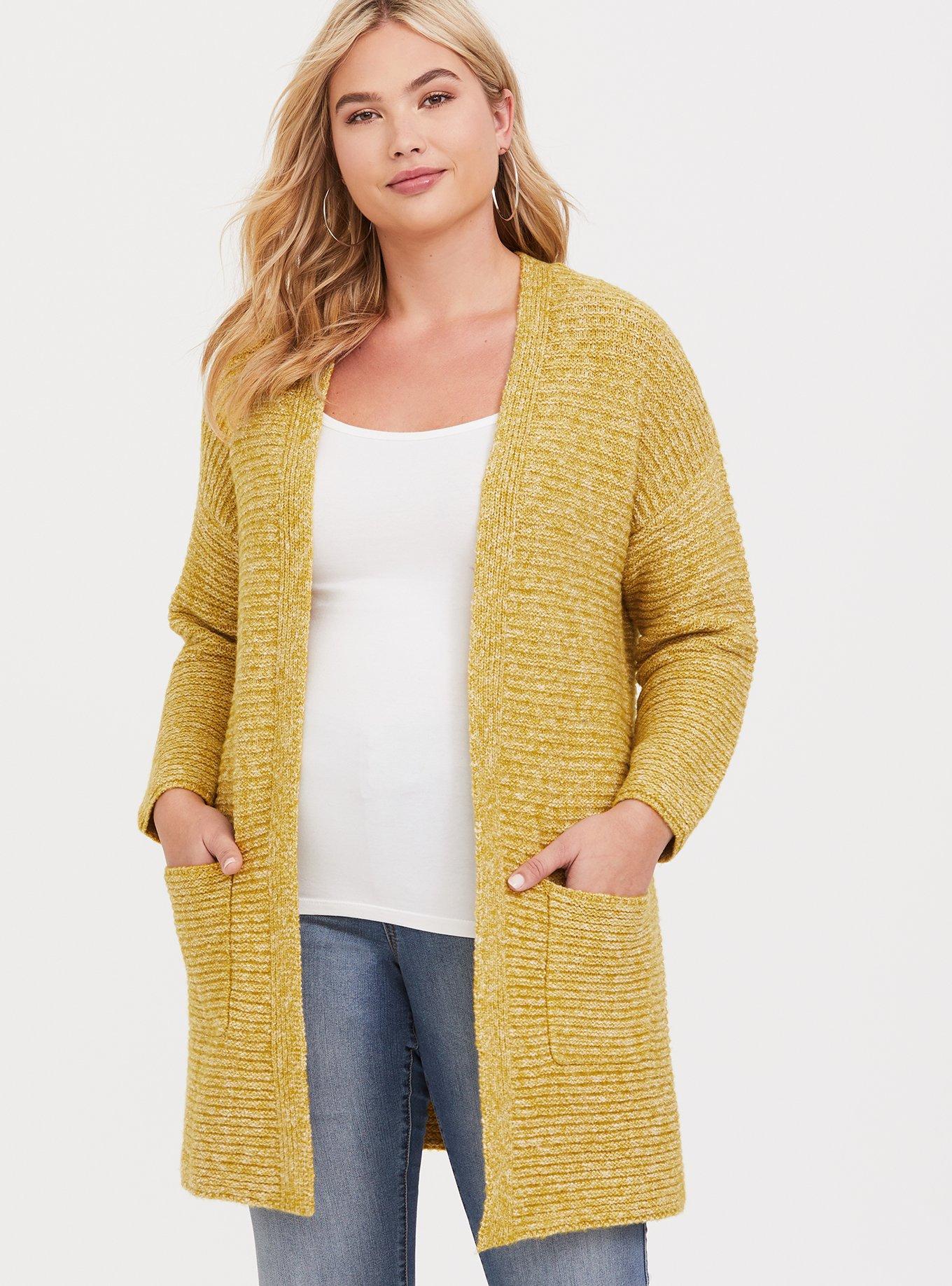 Plus Size - Yellow Drop Shoulder Slouchy Open Cardigan - Torrid